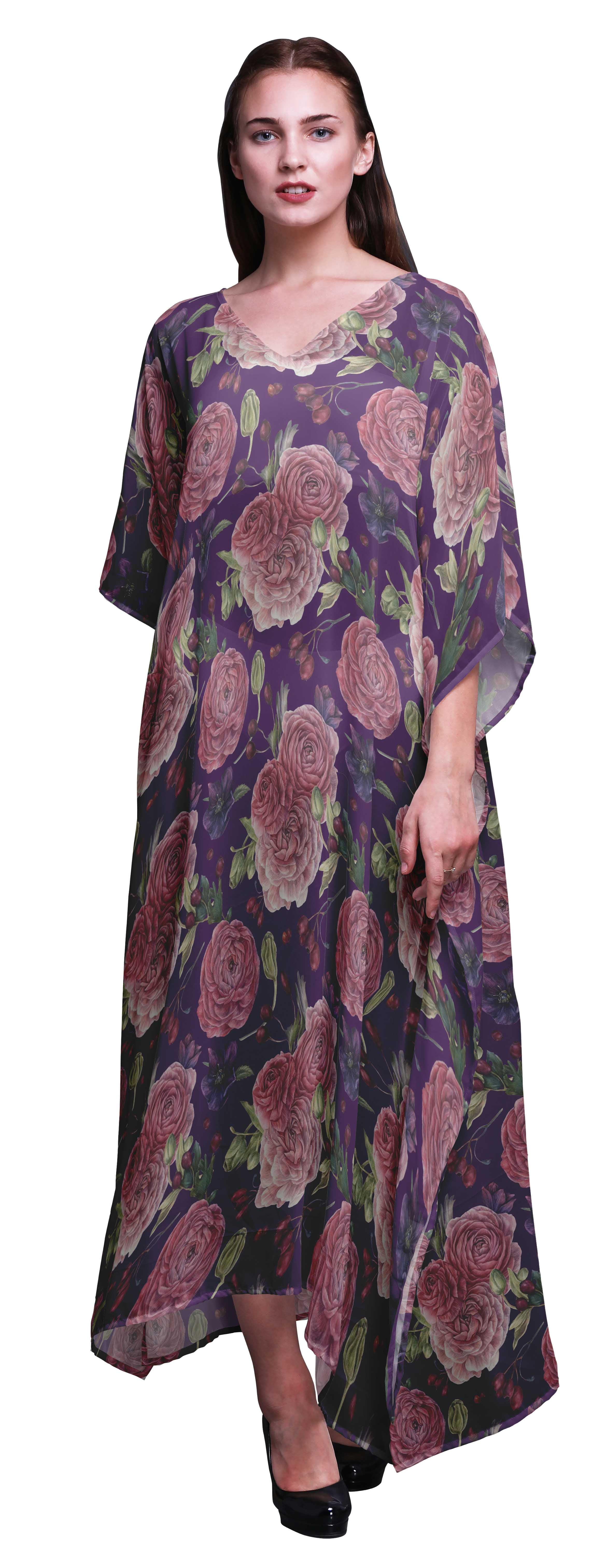 Bimba Floral Long Caftan Maxi Dress Beach Swimwear Cover up Womens ...