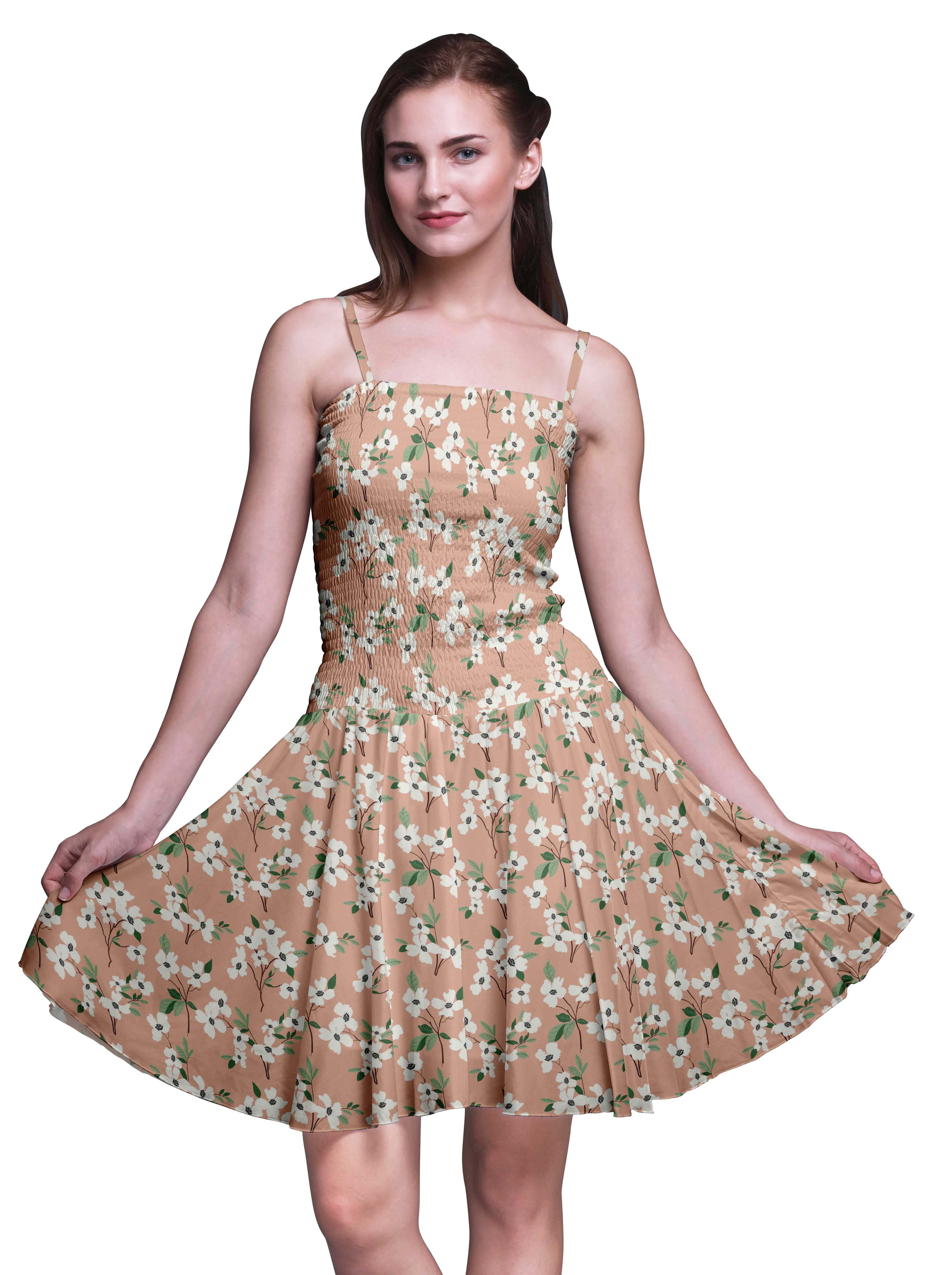 Bimba Floral Women Smocked Above Knee Cocktail Dress Flowy Summer Sun Dress-Medium - Walmart.com
