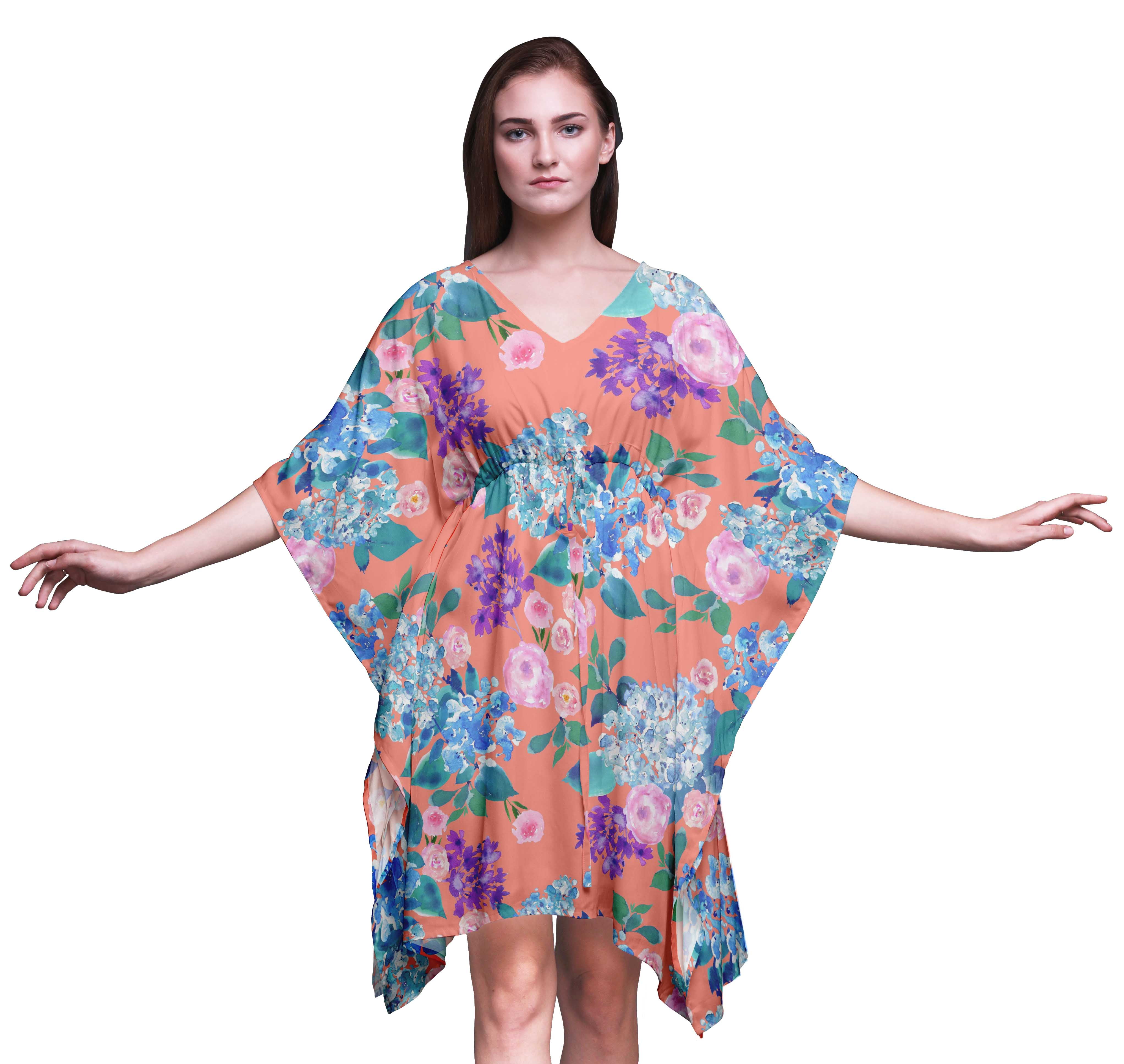 Bimba Flower Beach Kaftan Bikini Cover up Womenâ€™s Midi Dress Short ...