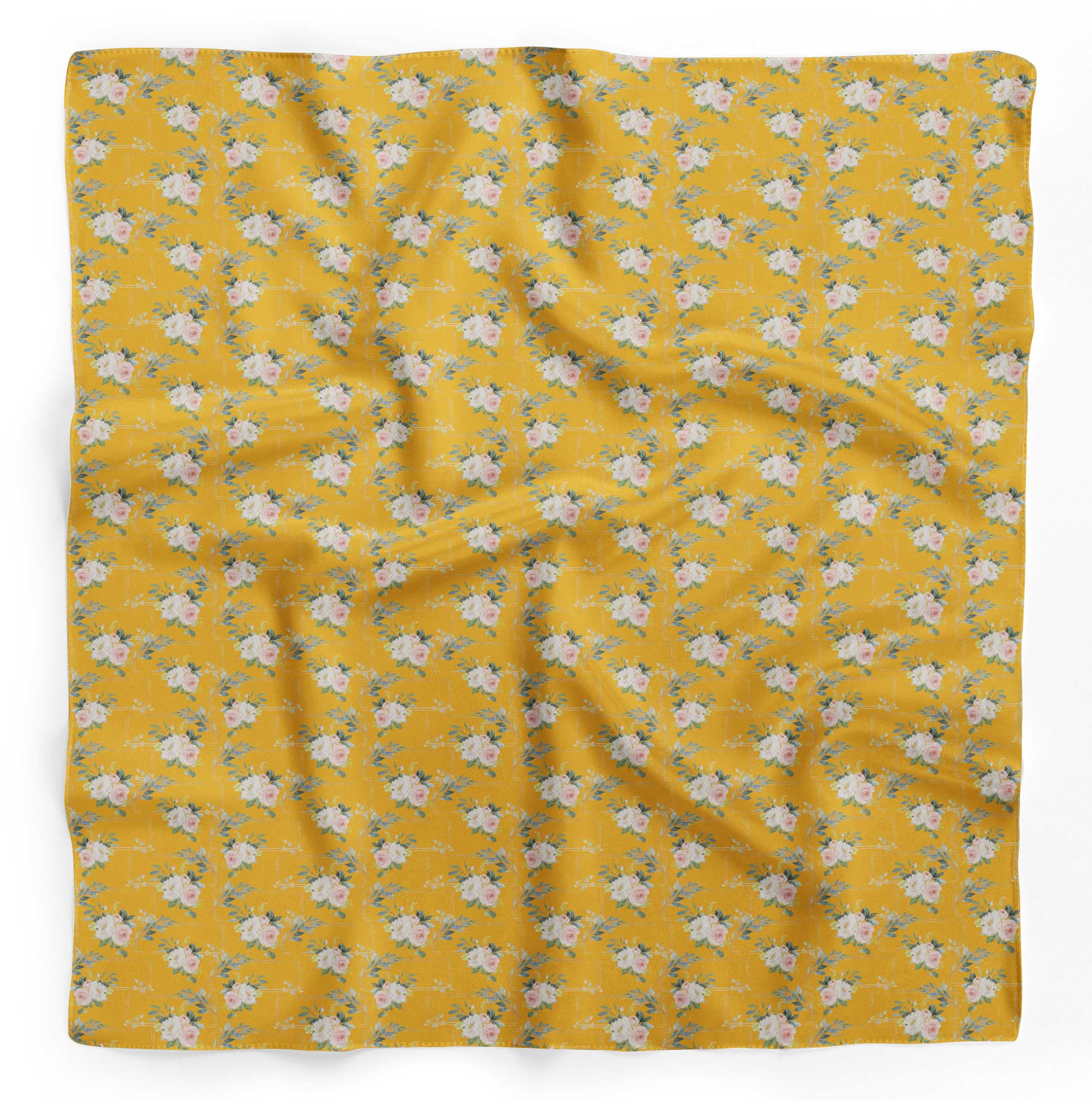 Bimba Gold Ranunculus & Roses Floral Pure Silk Printed Scarf Dupatta ...