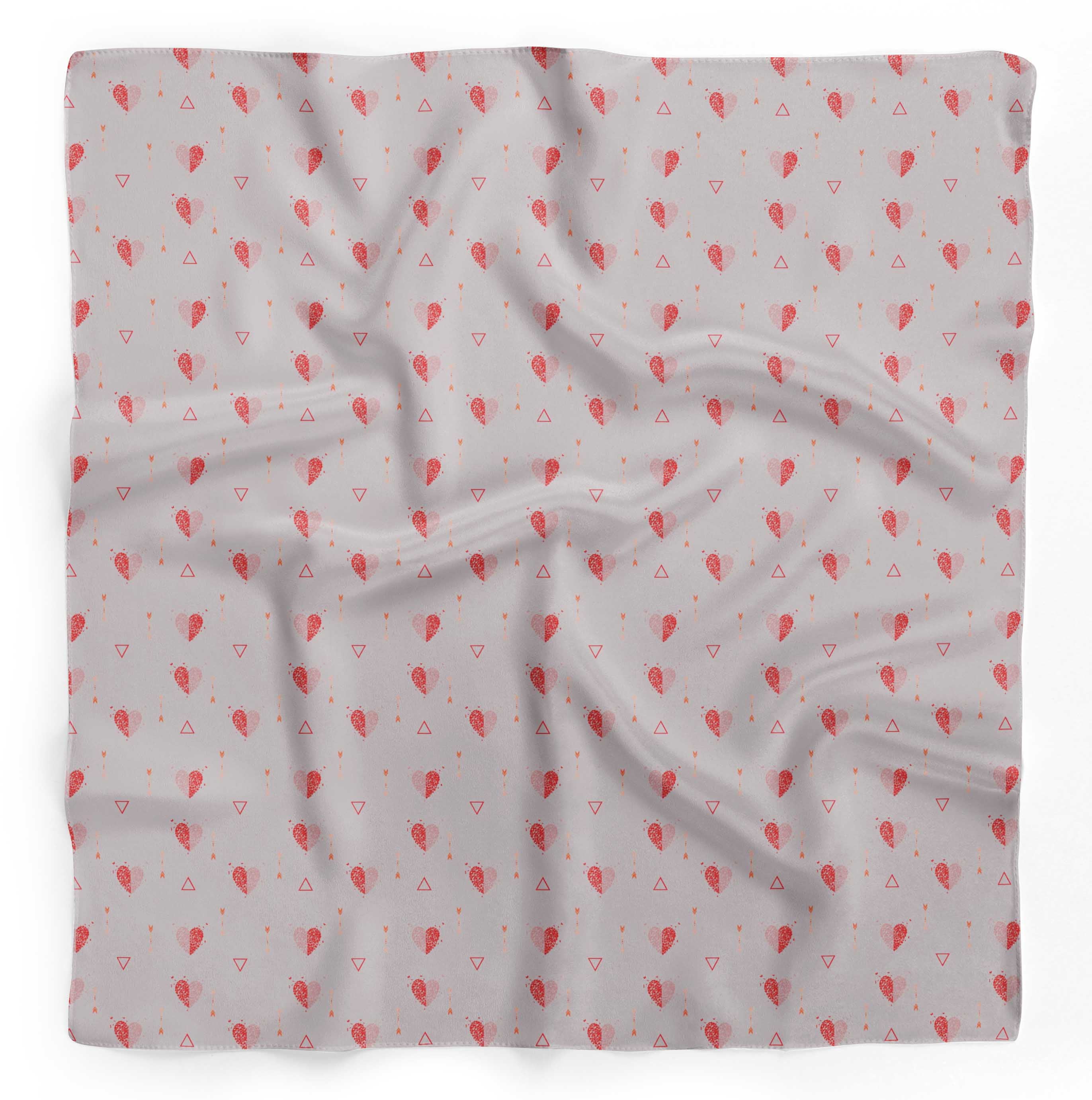 Bimba Gray Triangle & Arrow Heart Printed Pure Silk Scarf Neck Wrap ...