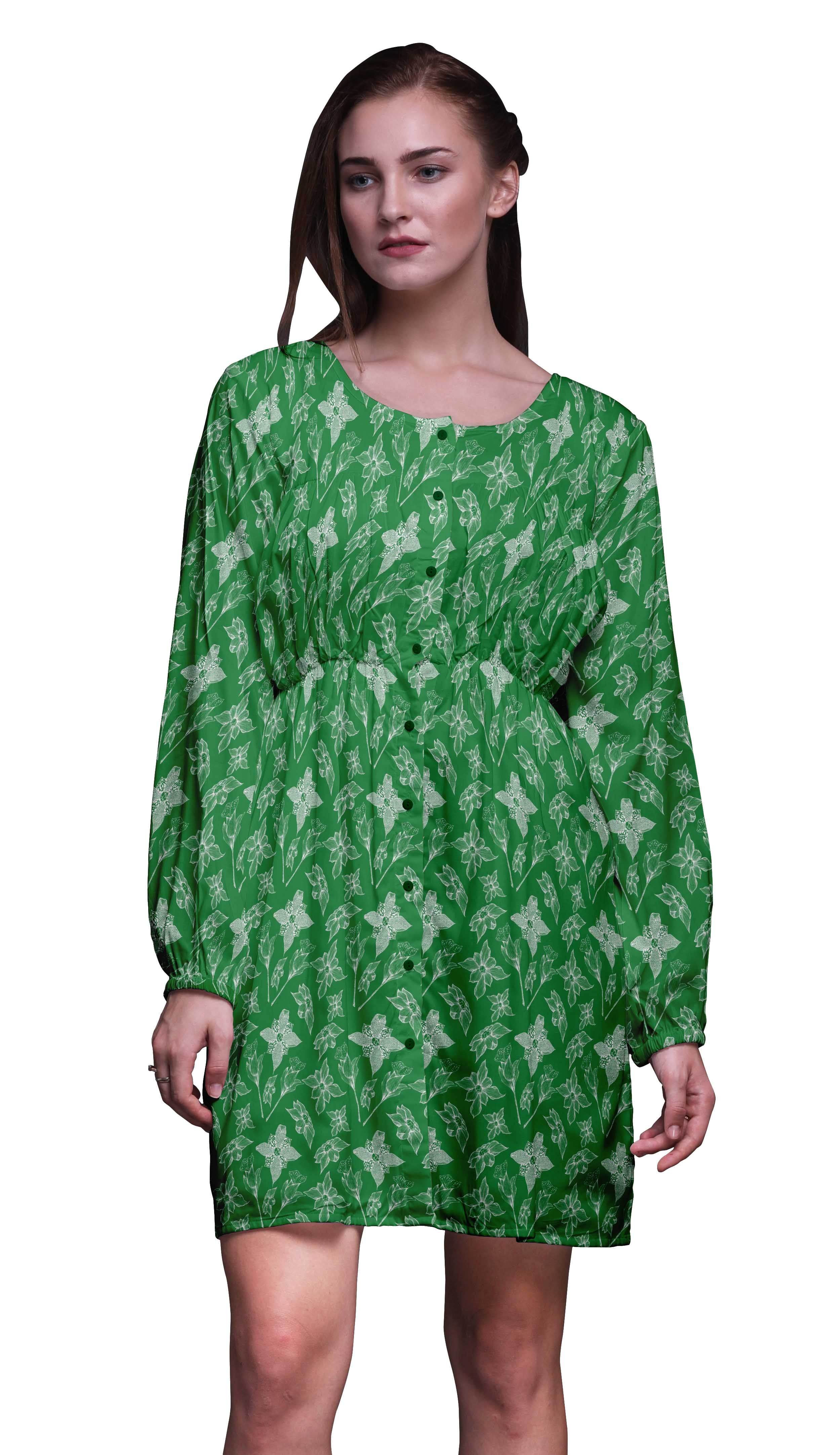 Bimba Green Flower Floral Button Down Midi Shift Dress Women Shirt ...