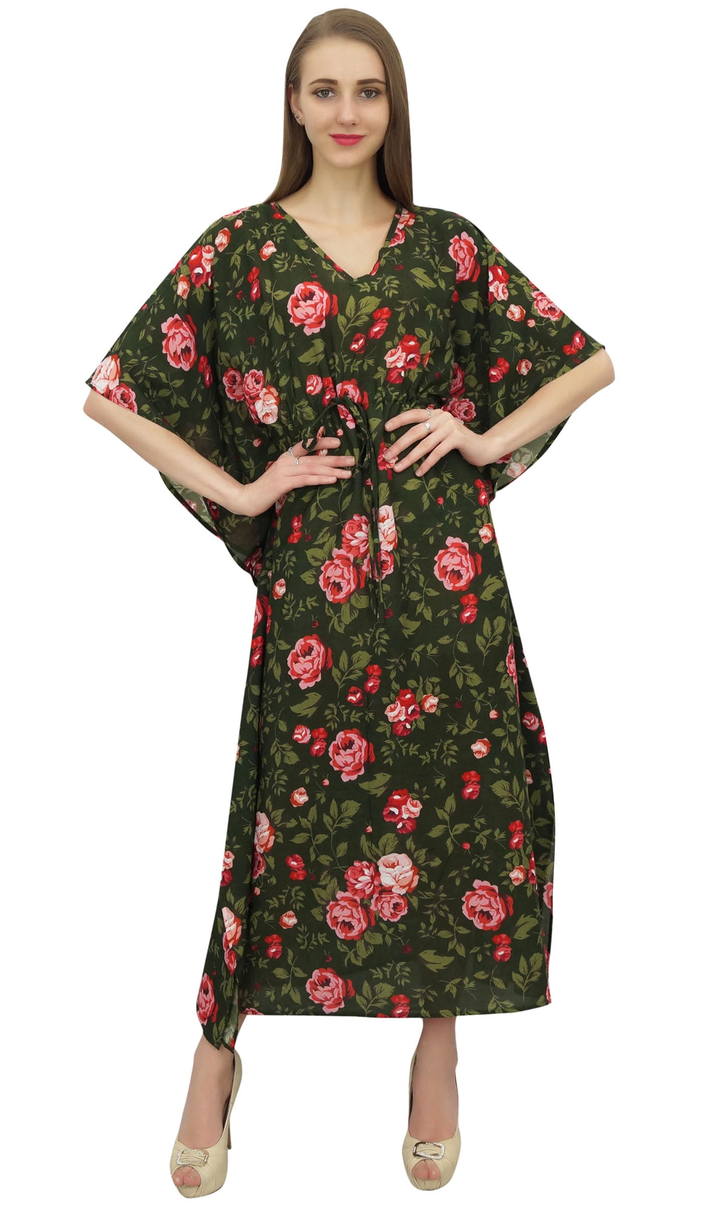 Bimba Indian Caftan Dress Cotton Green Maxi Gown Cover Women's Kaftan ...