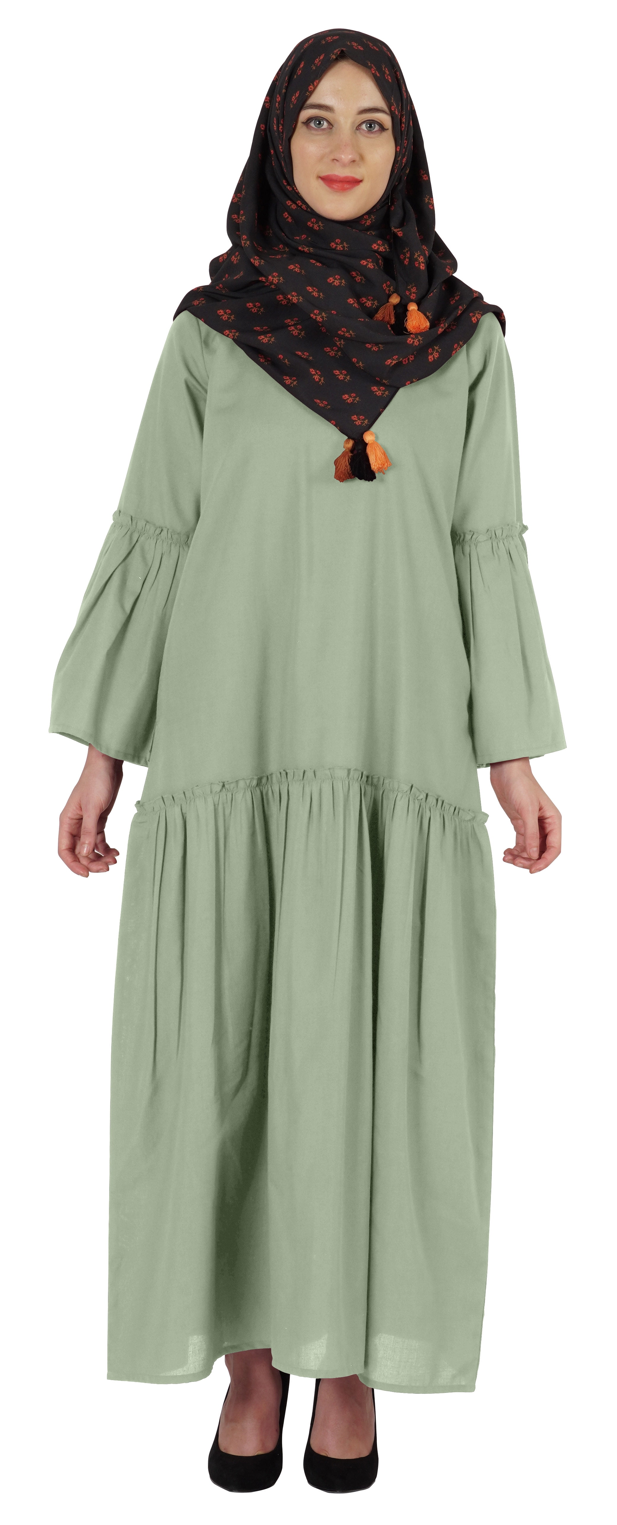 Bimba Islamic Long Dress With Printed Hijab Scarf Rayon Abaya Maxi ...