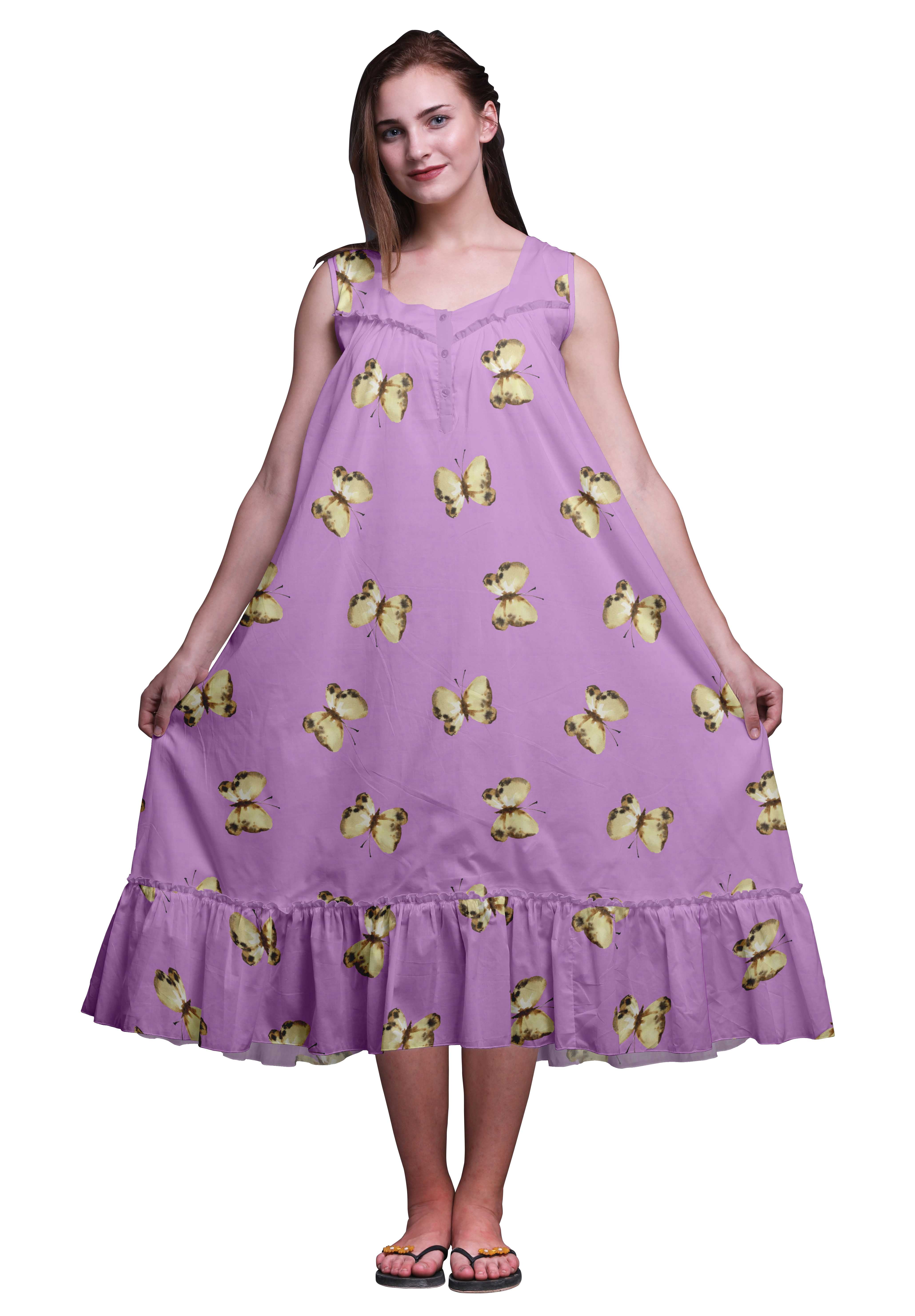 Bimba Lavender Butterfly Butterflies Sleeveless Night Gown For Womens ...