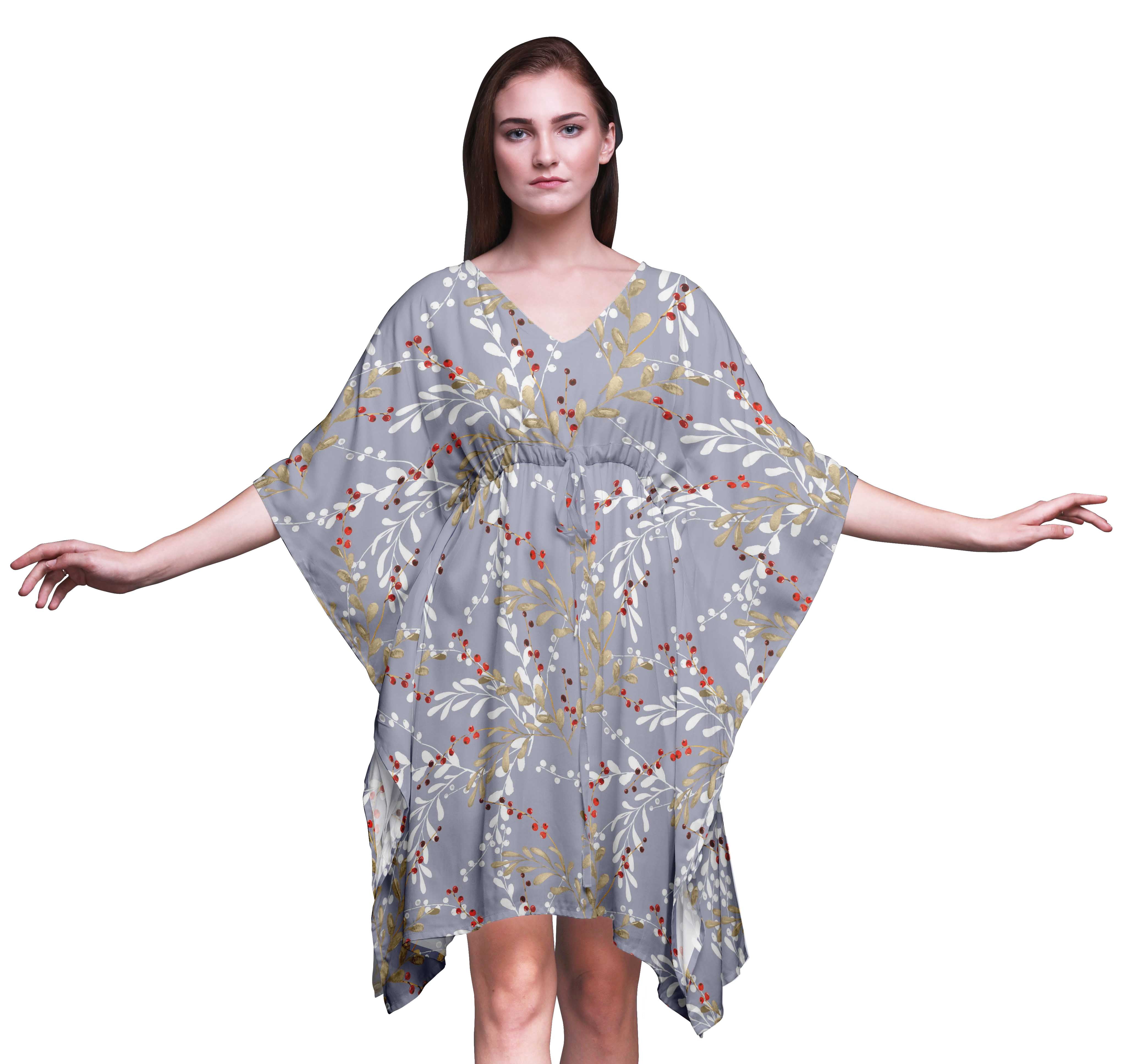 Bimba Leaves Short Caftan Midi Dress Beach Swimwear Cover up Womens ...