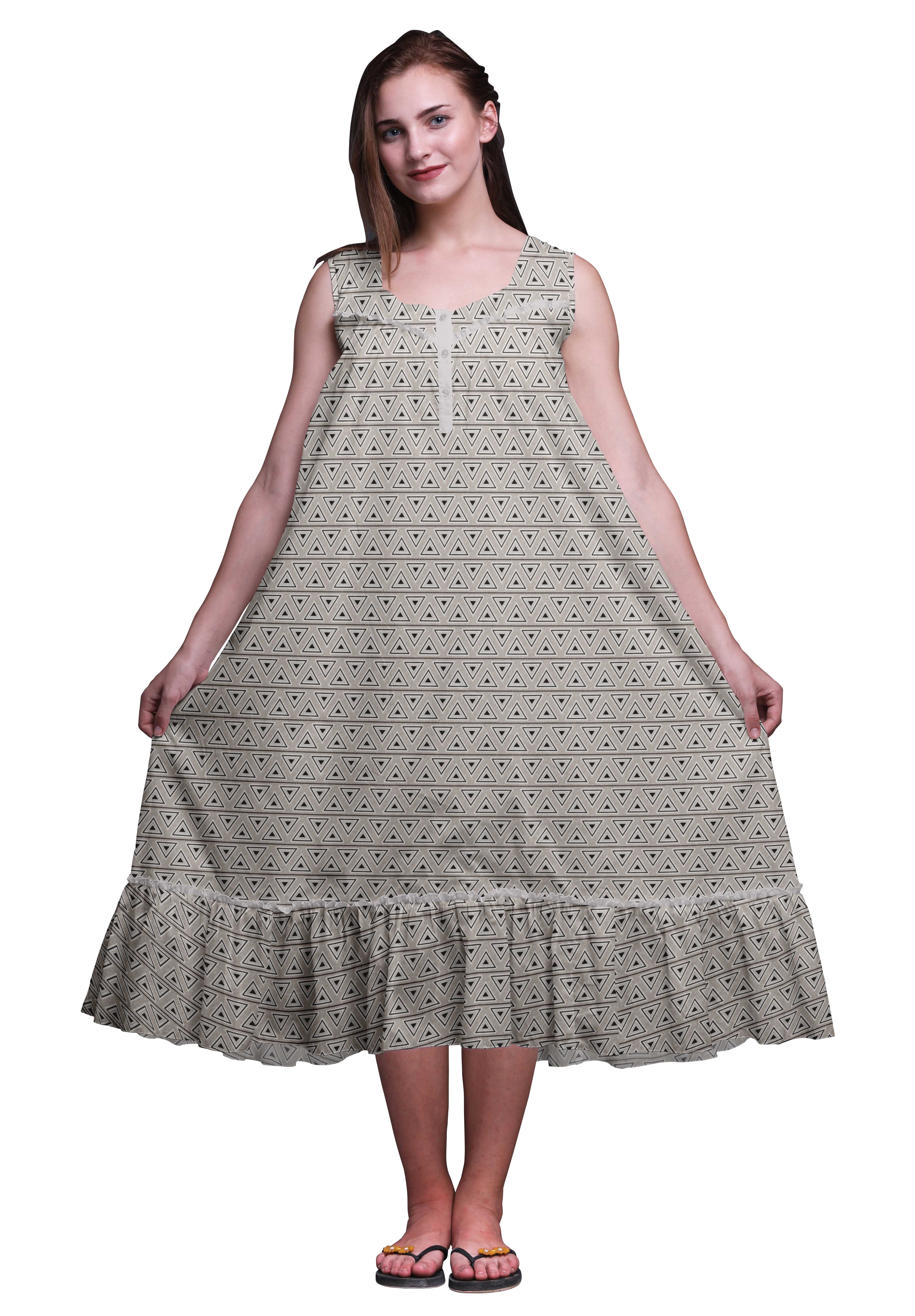 Bimba Light Gray6 Geometric Triangle Mid Calf Nightwear Ladies Cotton ...