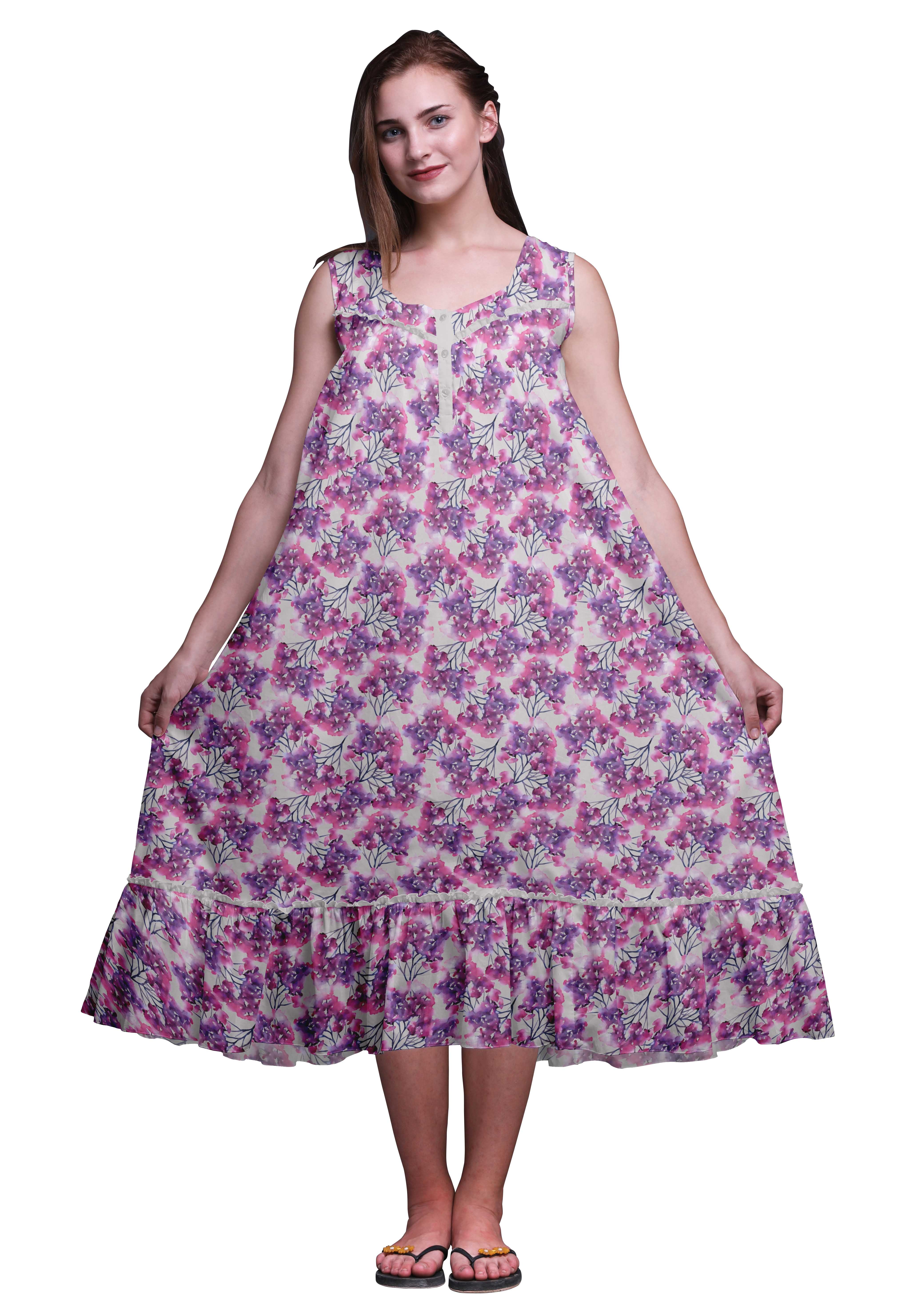 Bimba Light Grey5 Watercolor Flower Sleeveless Night Gown for Womens ...