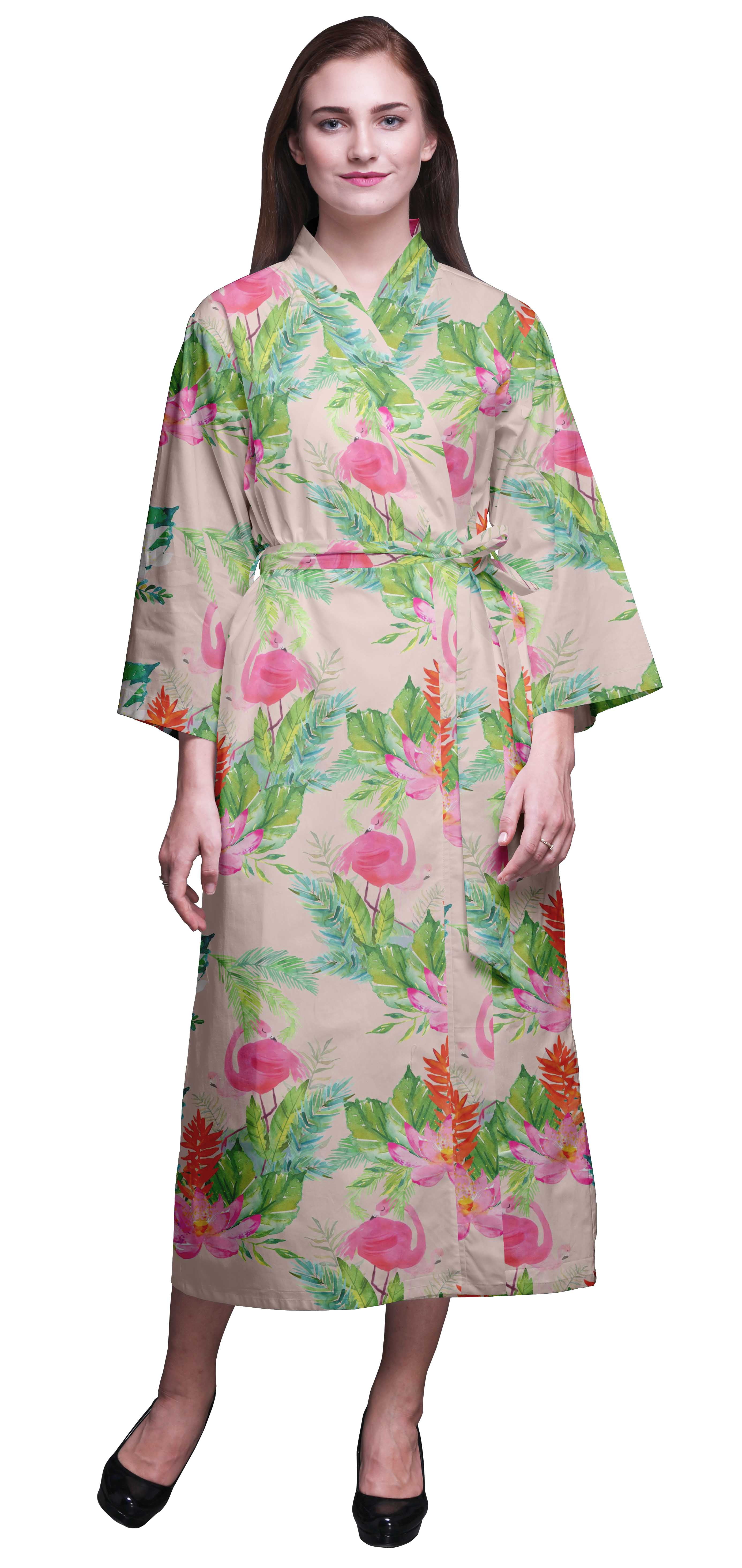 Bimba Light Pink Salmon Floral Flamingo,Leaves & Water Lily Kimono ...