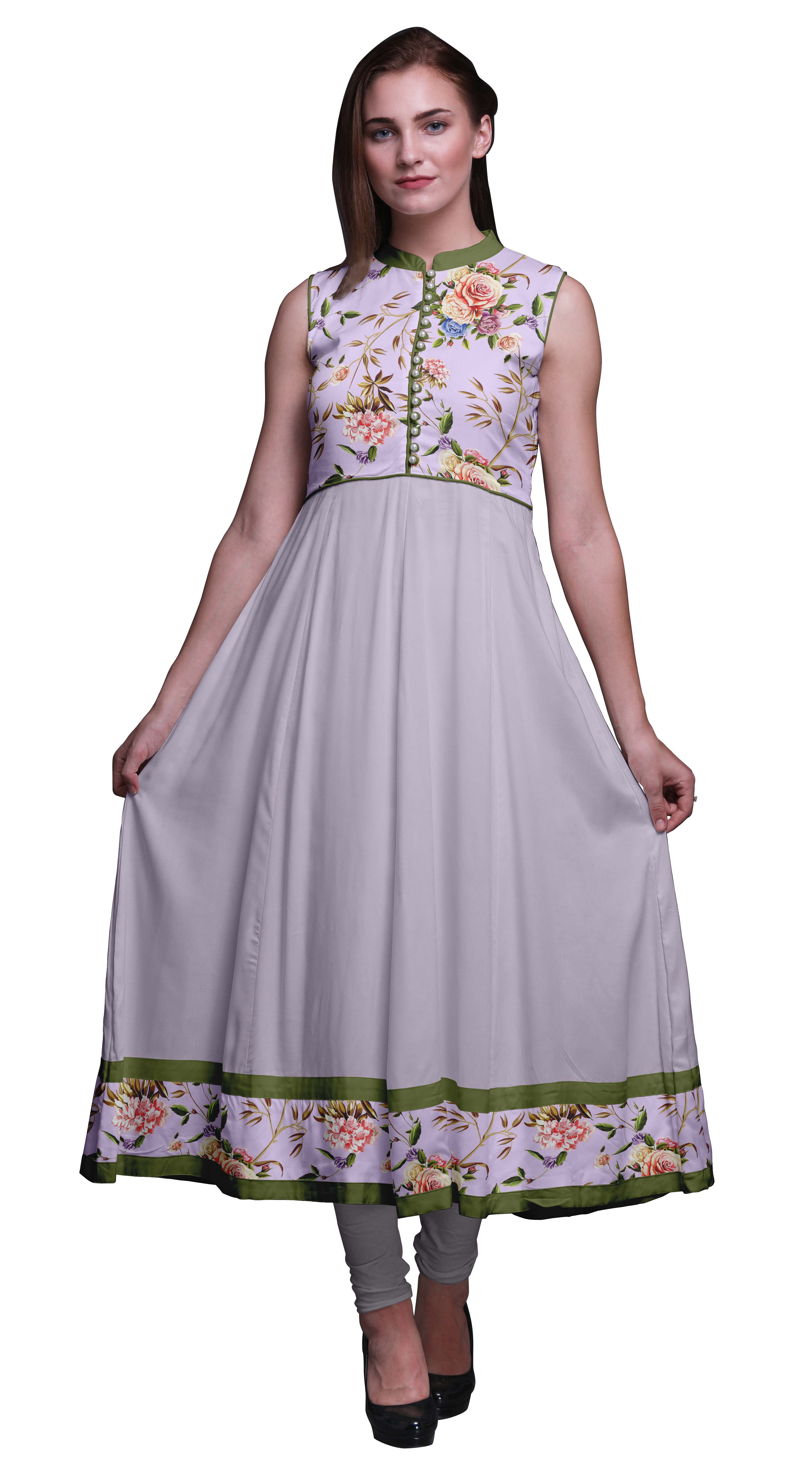 Bimba Light Purple Floral Indian Kurtis For Women Solid Readymade ...