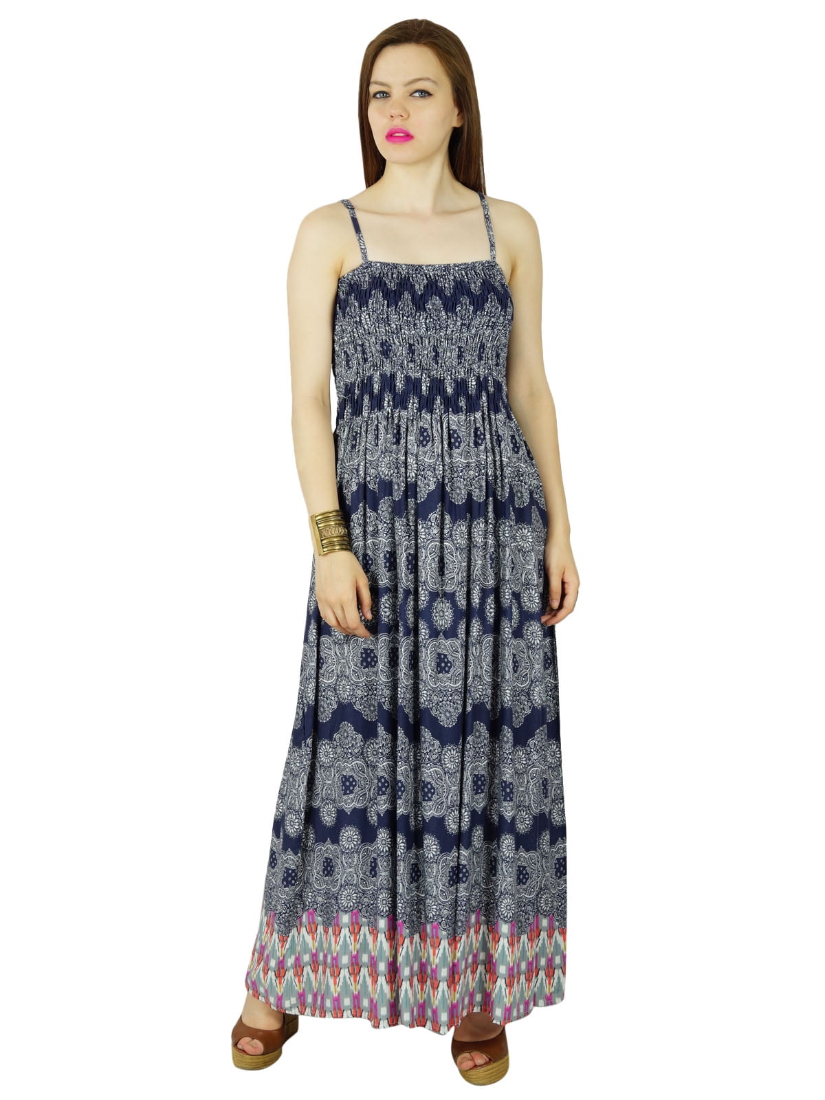 Bimba Long Rayon Flaired Maxi Dress With Smocked Bust Spaghetti Custom ...