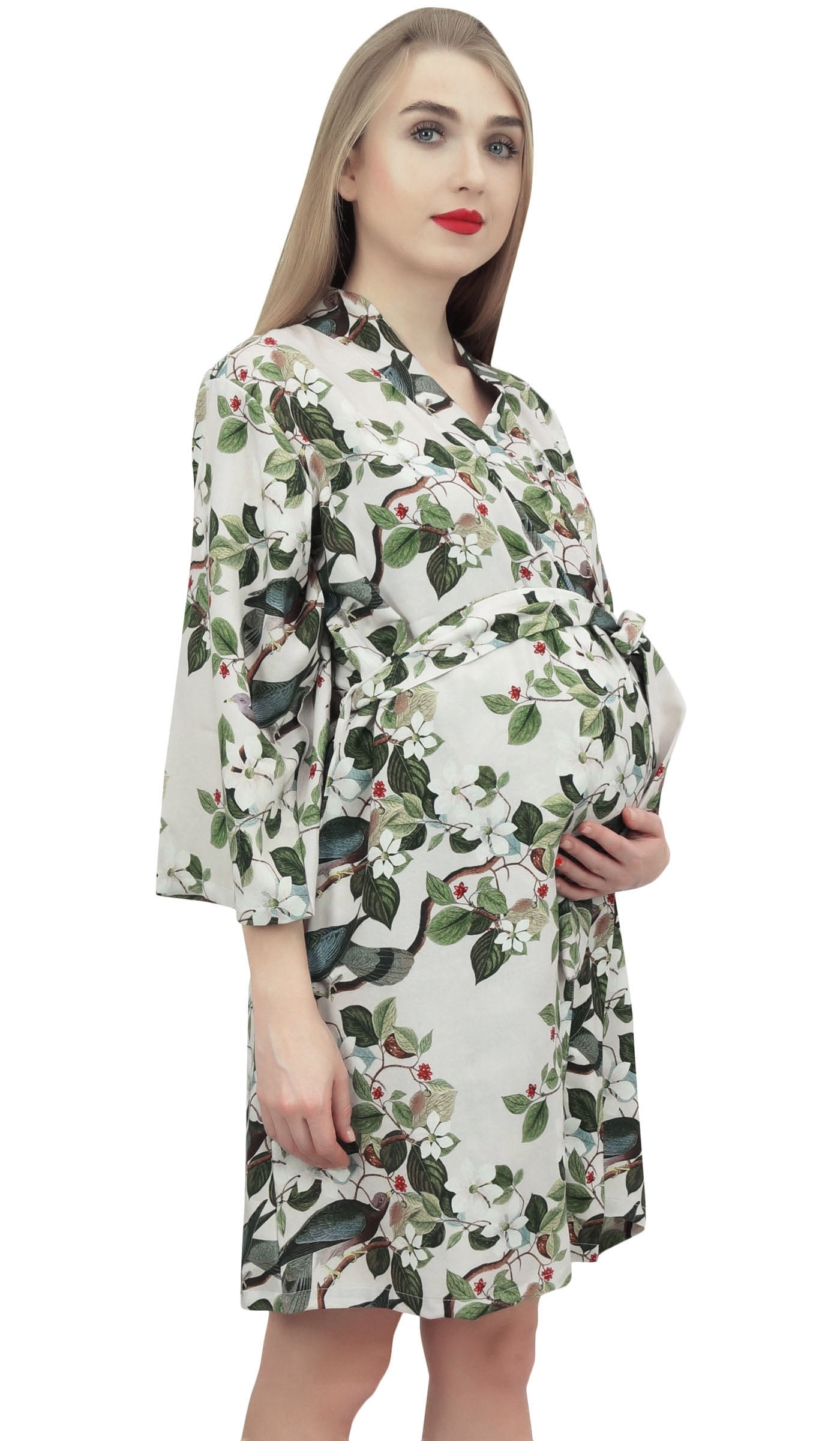 Bimba Moms Printed Off-White Maternity Robe With Belt Nursing Sleepwear ...