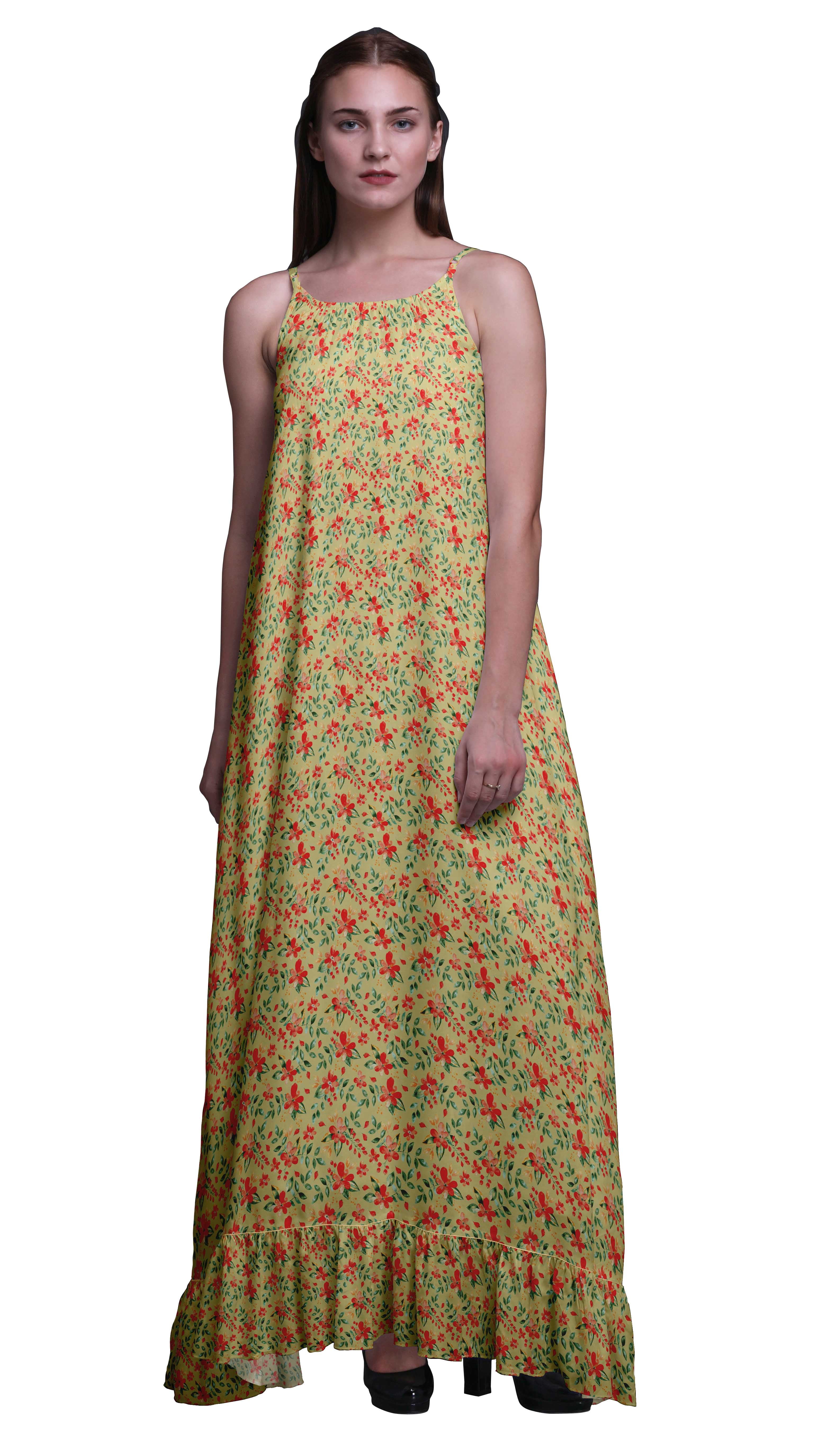 Bimba Pale Orange3 Leaves & Flower Printed Nightwear For Women Long ...