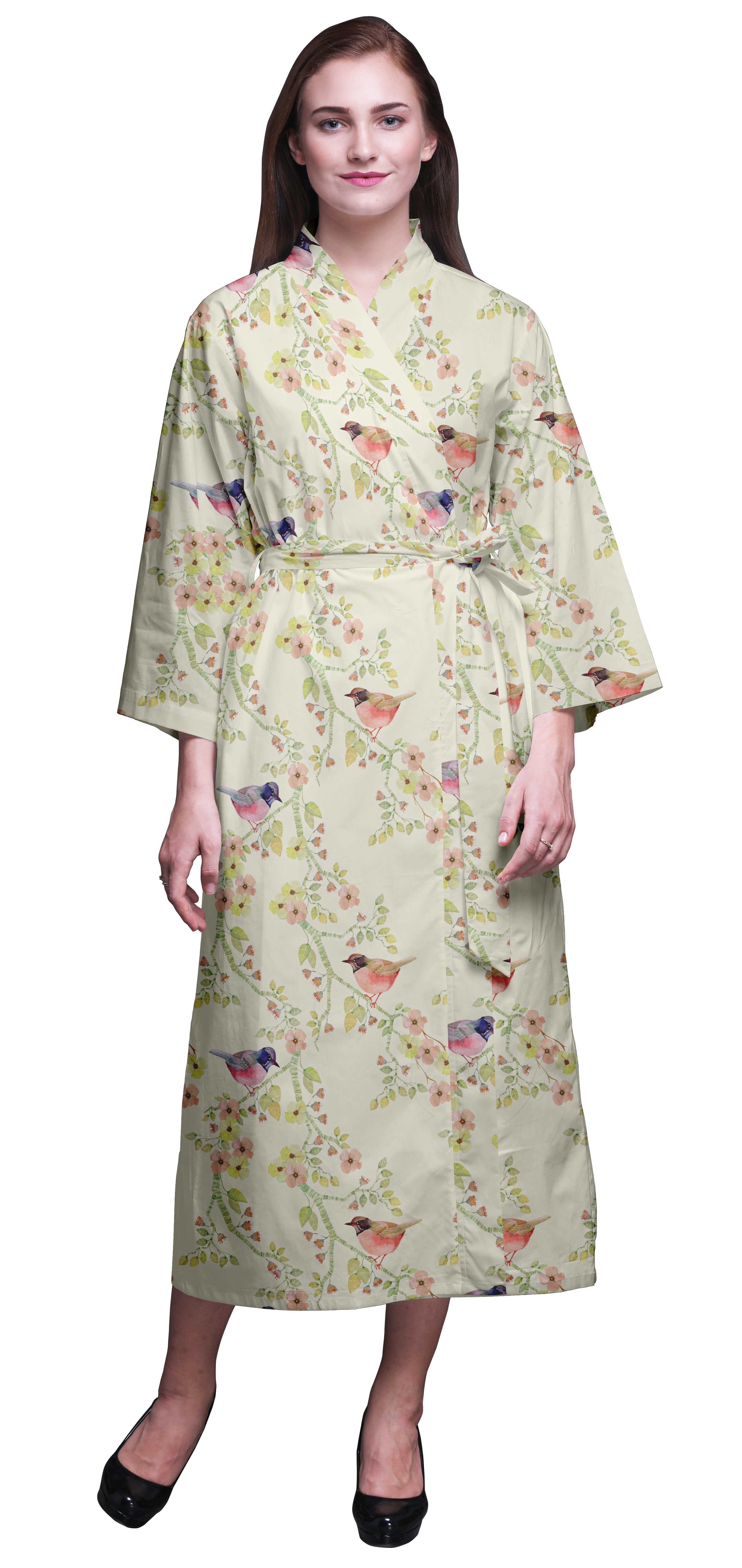 Bimba Pale Pink Floral Robin & Blossom Printed Womens Robes Long Soft ...