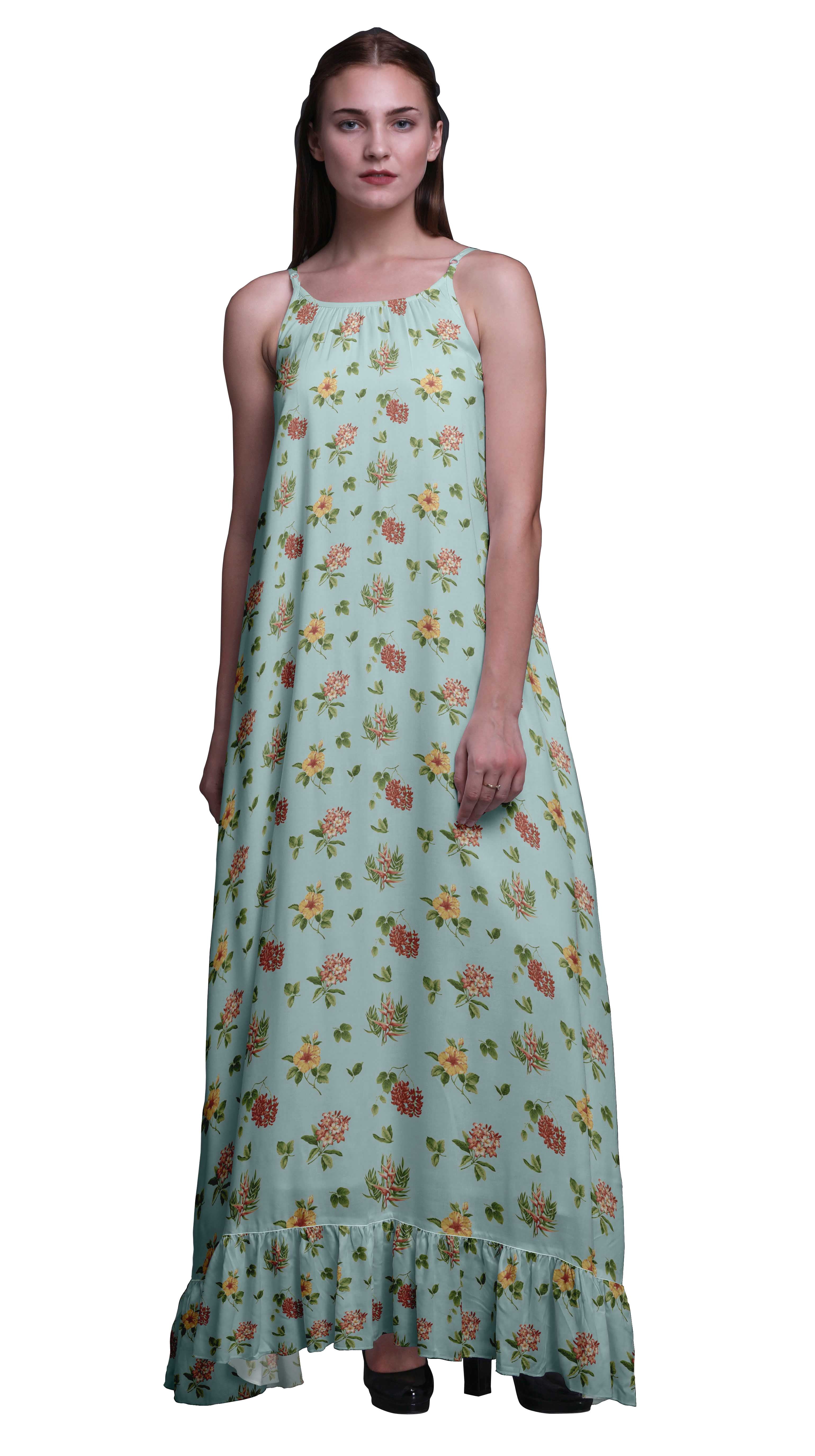 Bimba Pastel Mint17 Floral Leaves & Plumeria Nightwear For Women ...