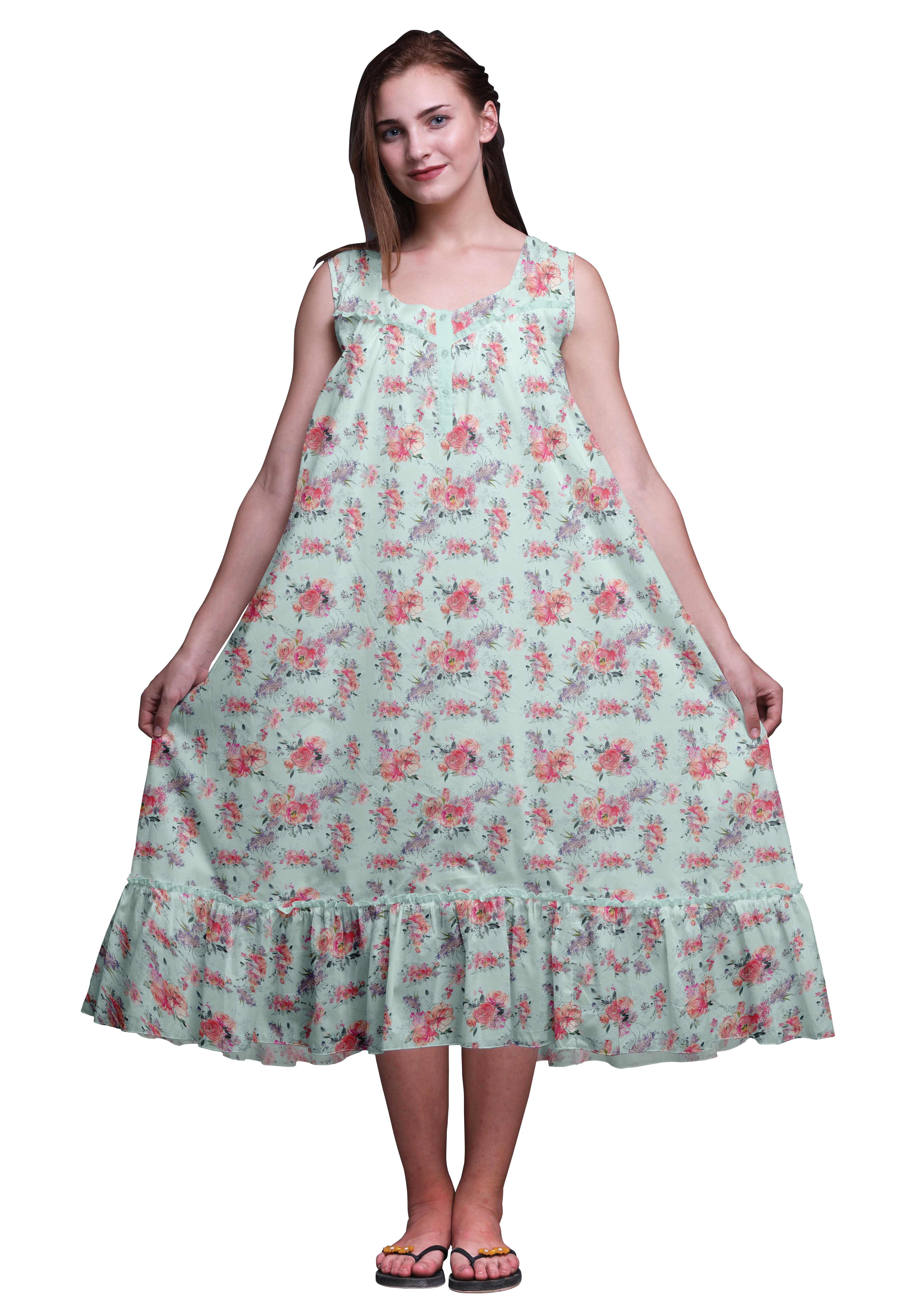 Bimba Pastel Mint7 Floral Ranunculus & Roses Mid Calf Nightwear Ladies ...