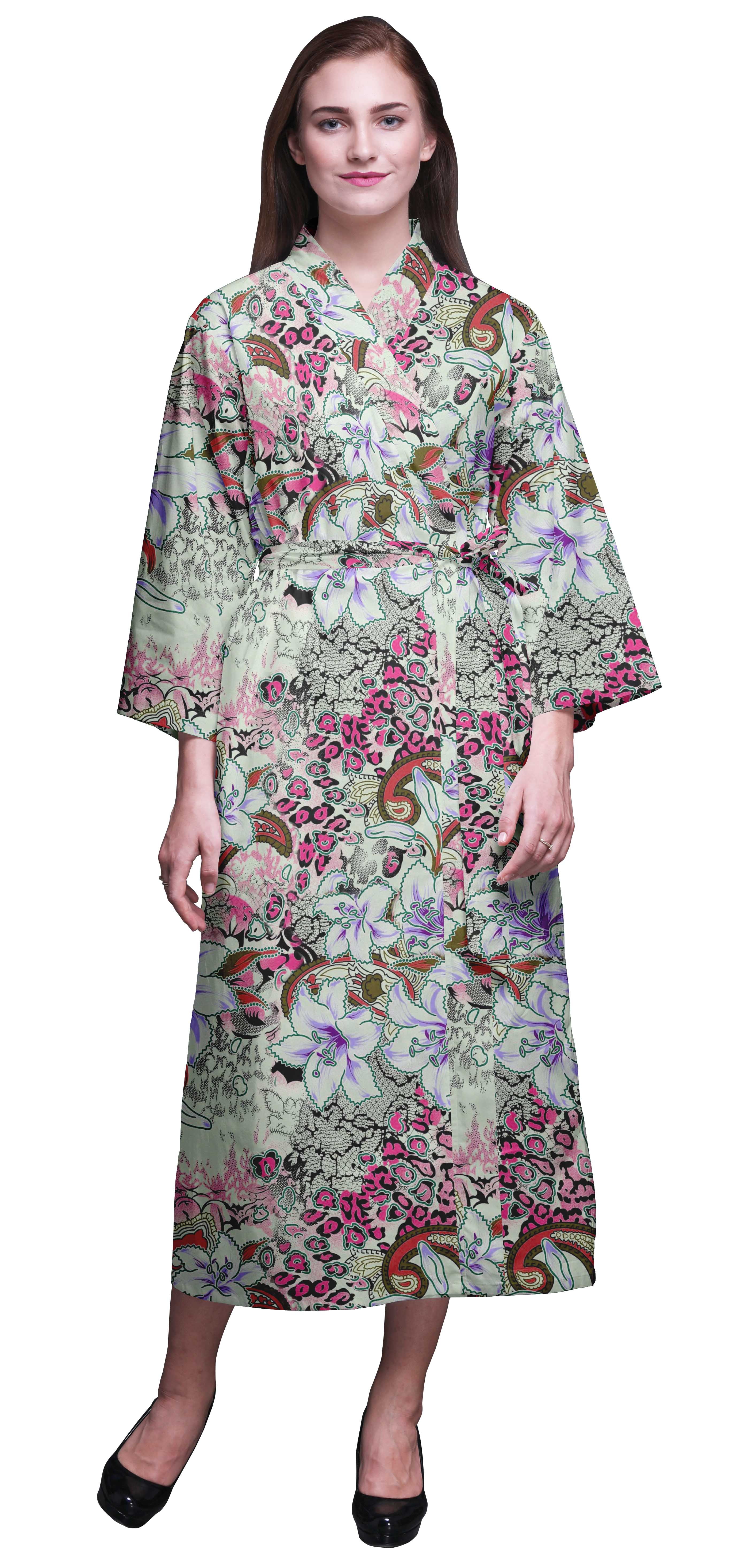 Bimba Pink Floral Leopard Skin,Paisley & Lily Printed Womens Robes Long ...