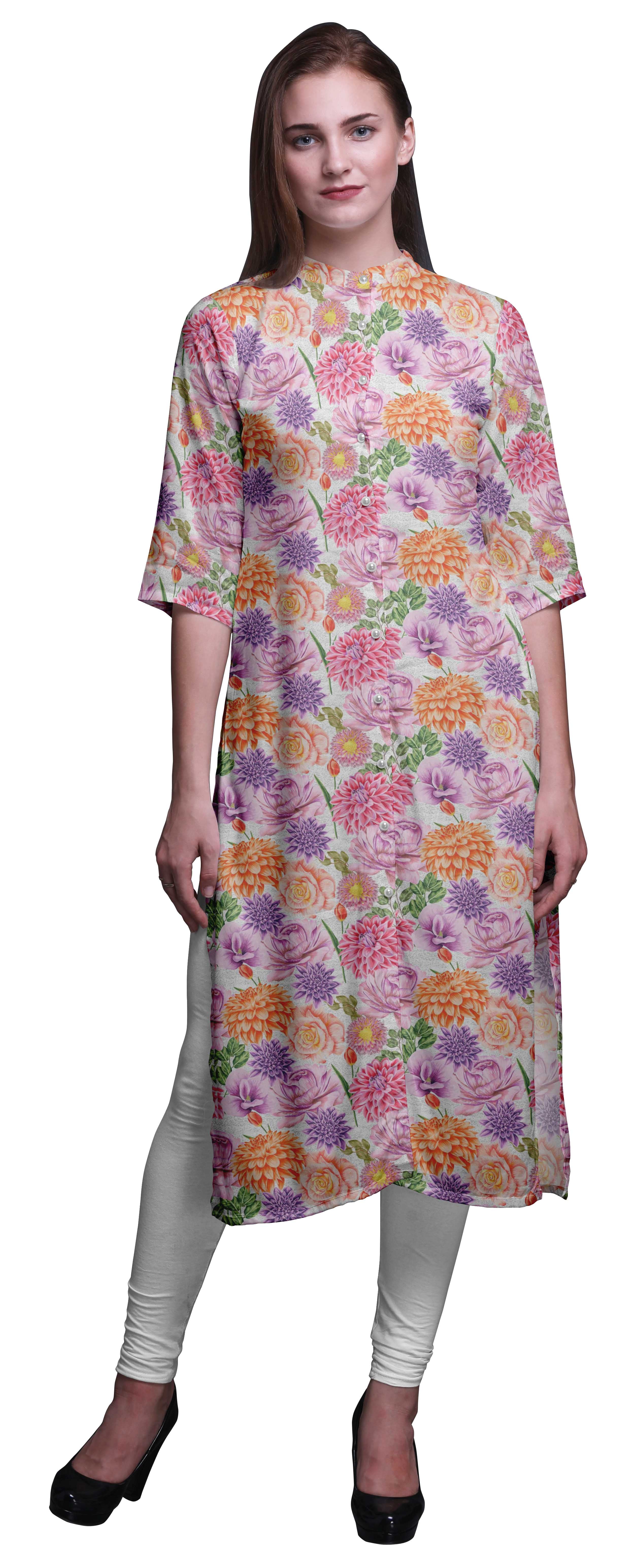Bimba Printed Straight Kurtis For Women Button Down Mandarin Indian ...
