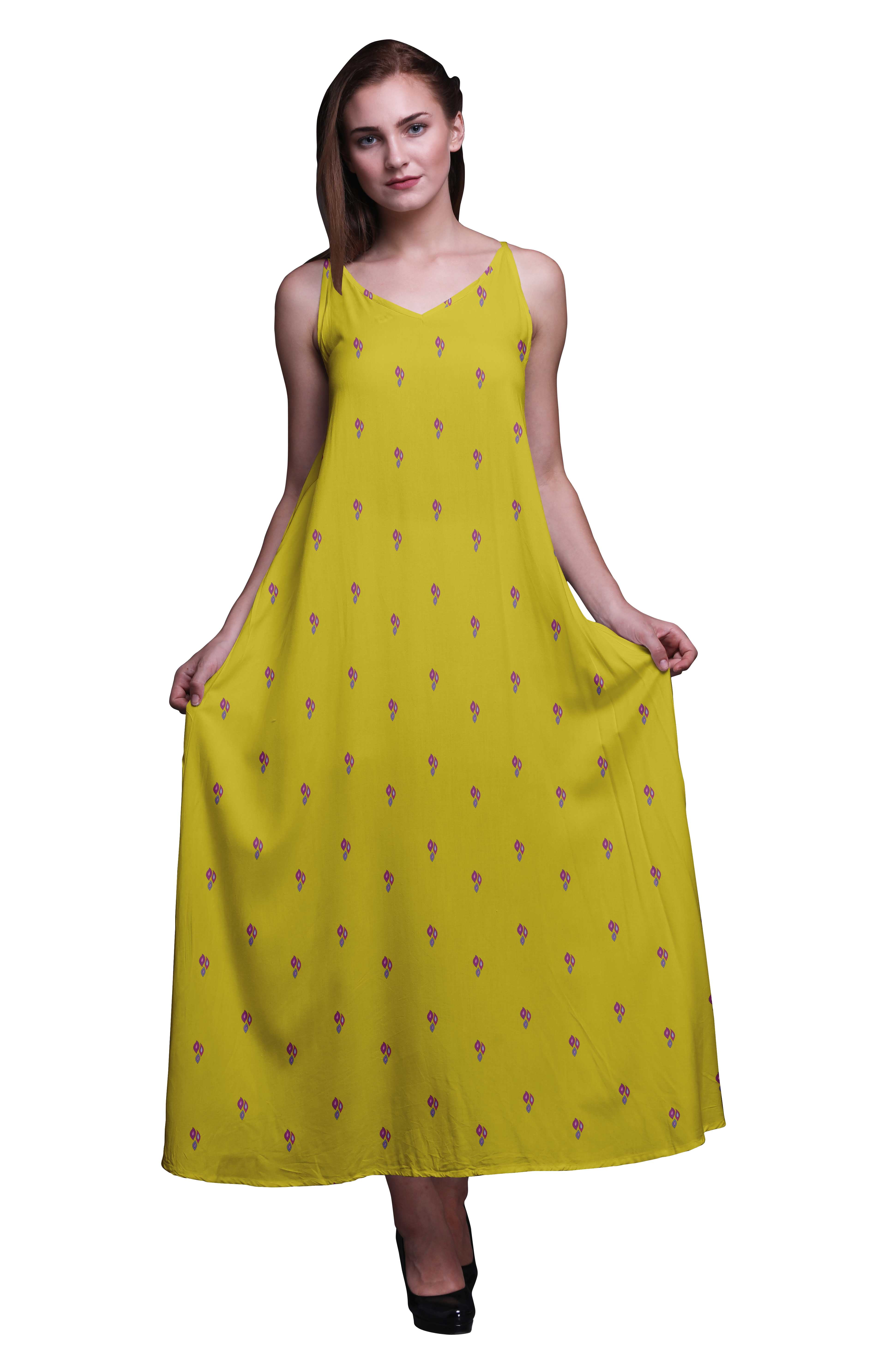 Bimba Rayon Block Womens Long Casual Dress Spaghetti Strap Summer Maxi ...