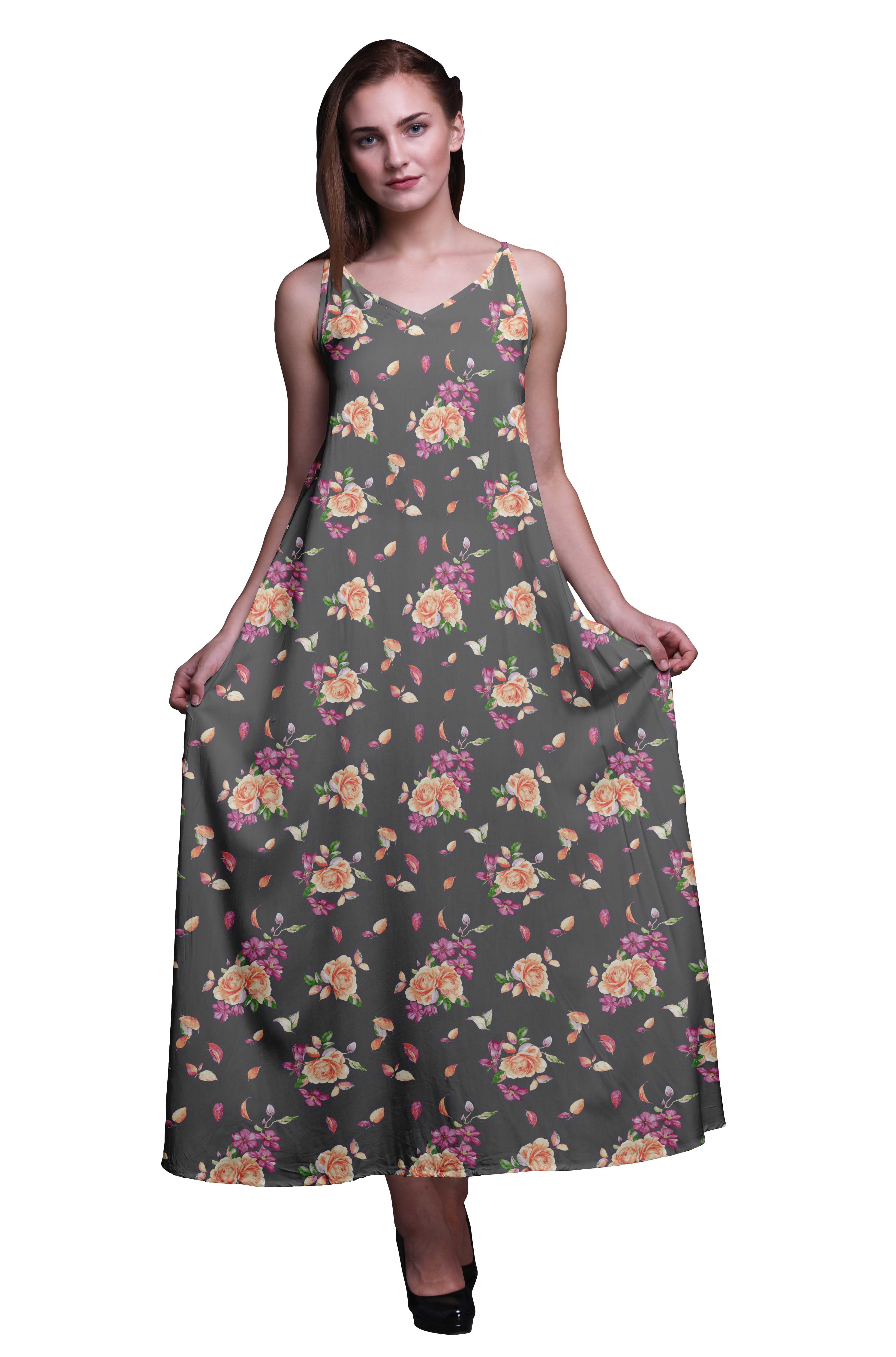 Bimba Rayon Floral Womens Long Casual Dress Spaghetti Strap Summer Maxi ...