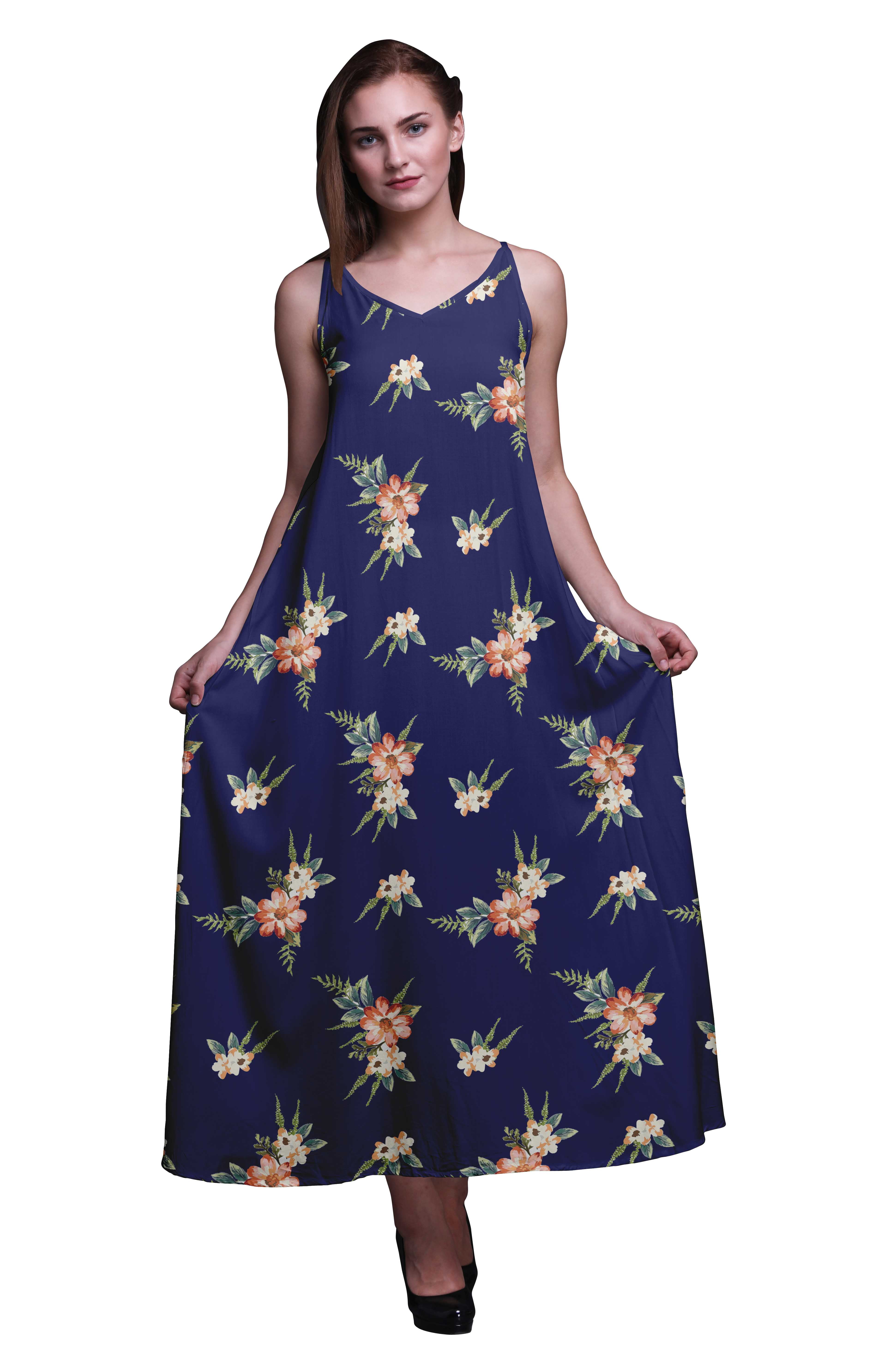 Bimba Rayon Floral Womens Long Casual Dress Spaghetti Strap Summer Maxi ...