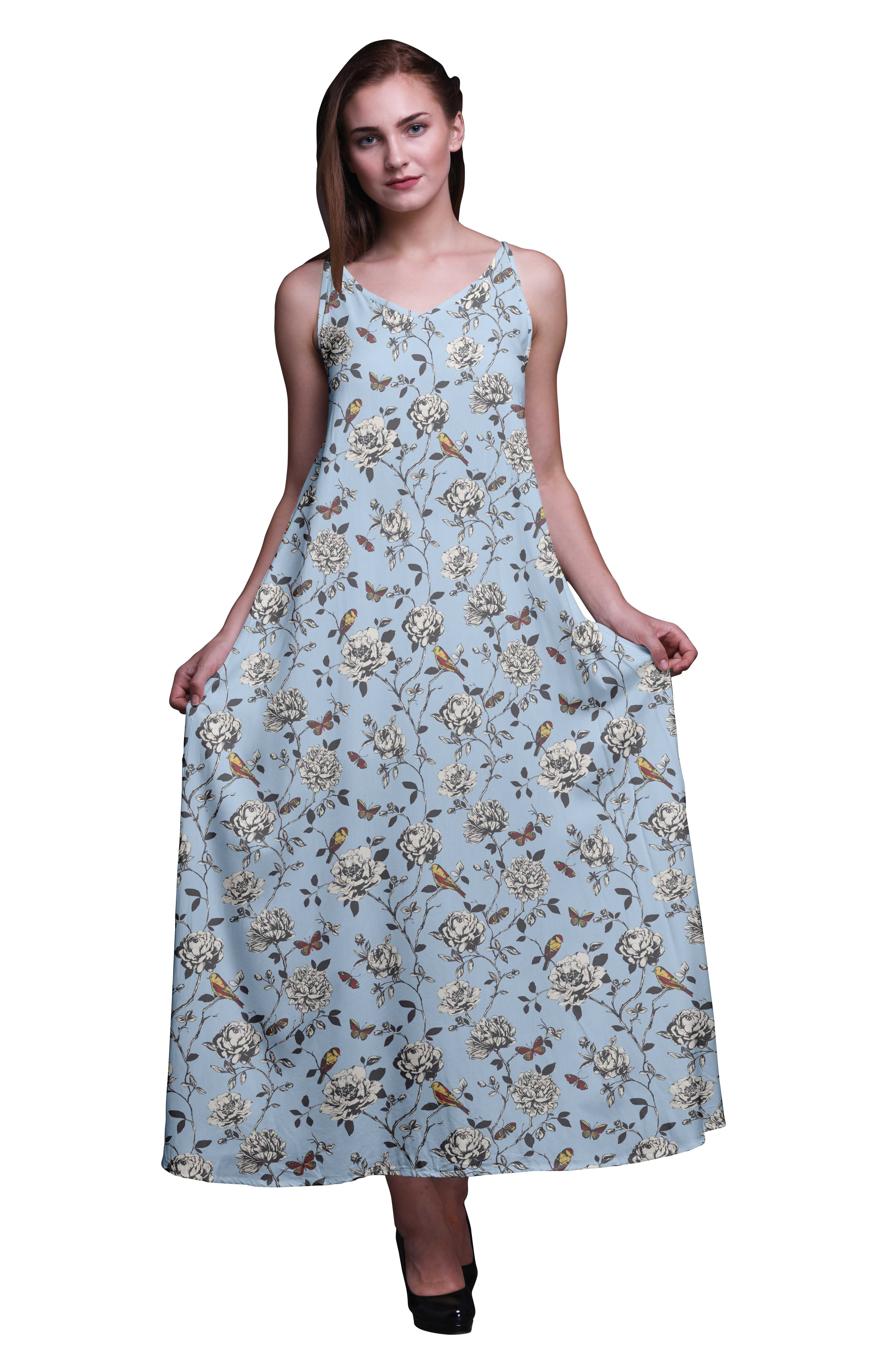 Bimba Rayon Floral Womens Long Casual Dress Spaghetti Strap Summer Maxi ...