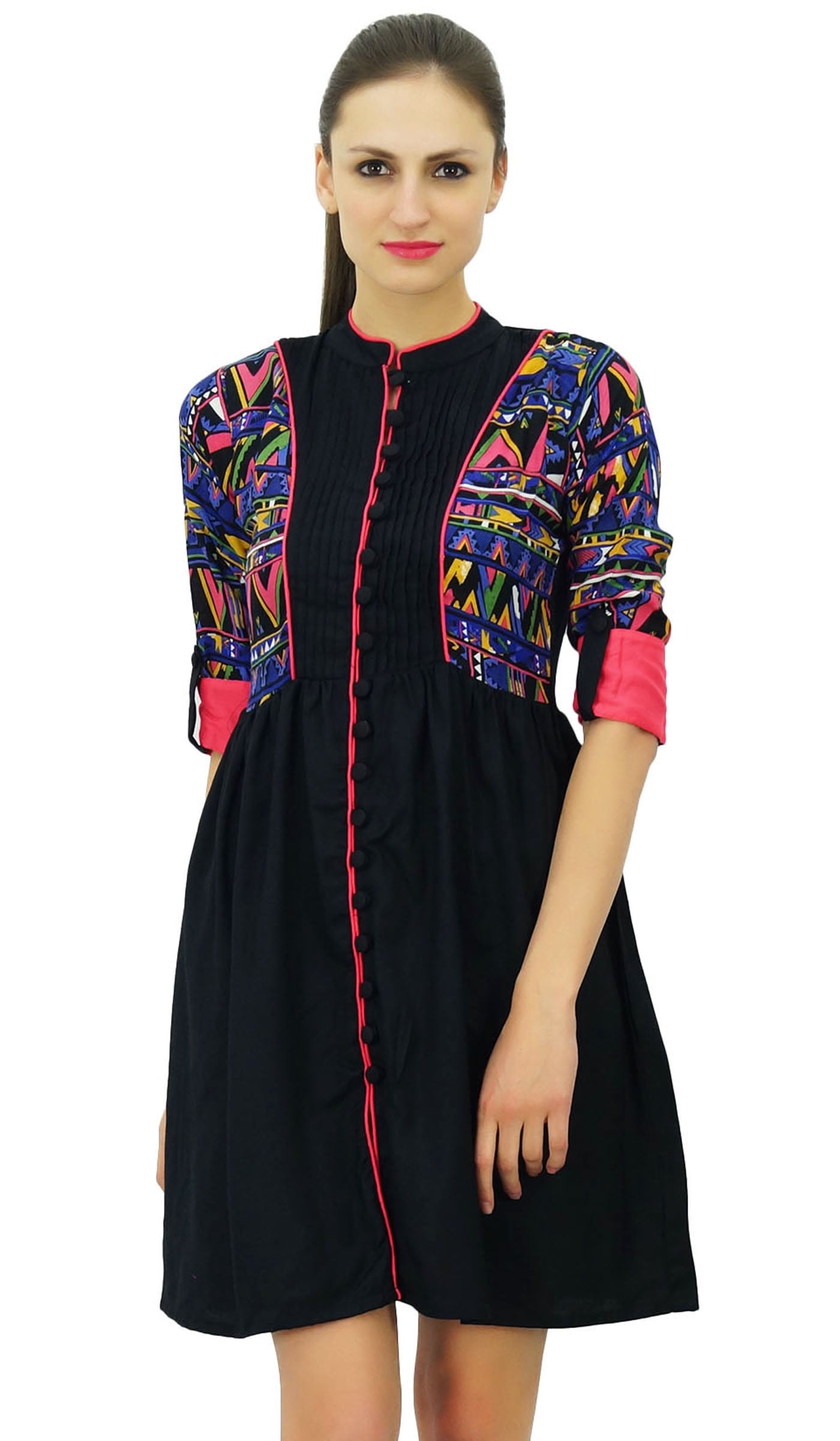 Bimba Rayon Ladies Elegant Mini Dress 3/4th Sleeve Boho Chic Trendy ...