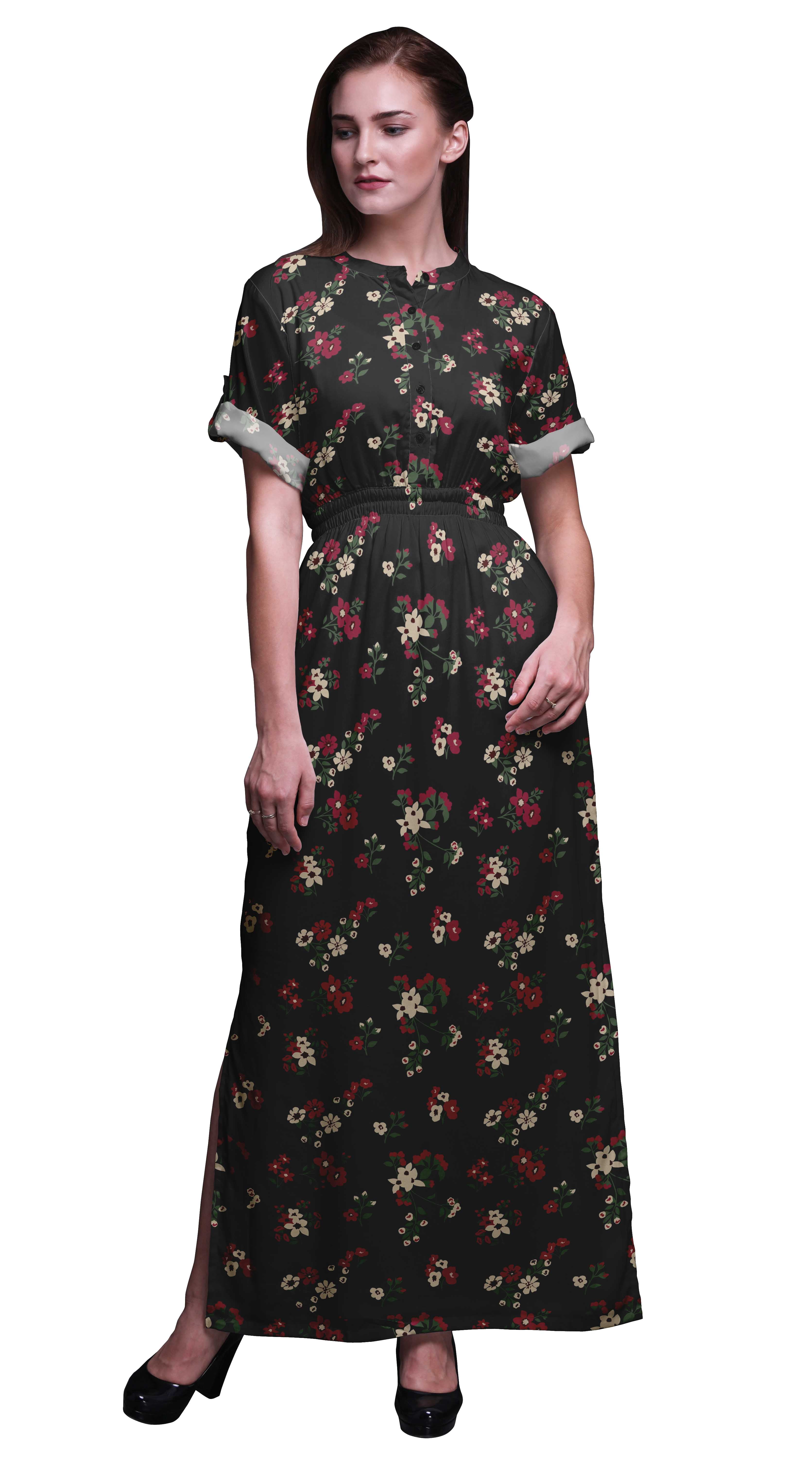 Bimba Rayon Leaves & Flower Floral Printed Women Long MaxiÂ DressÂ Gown ...