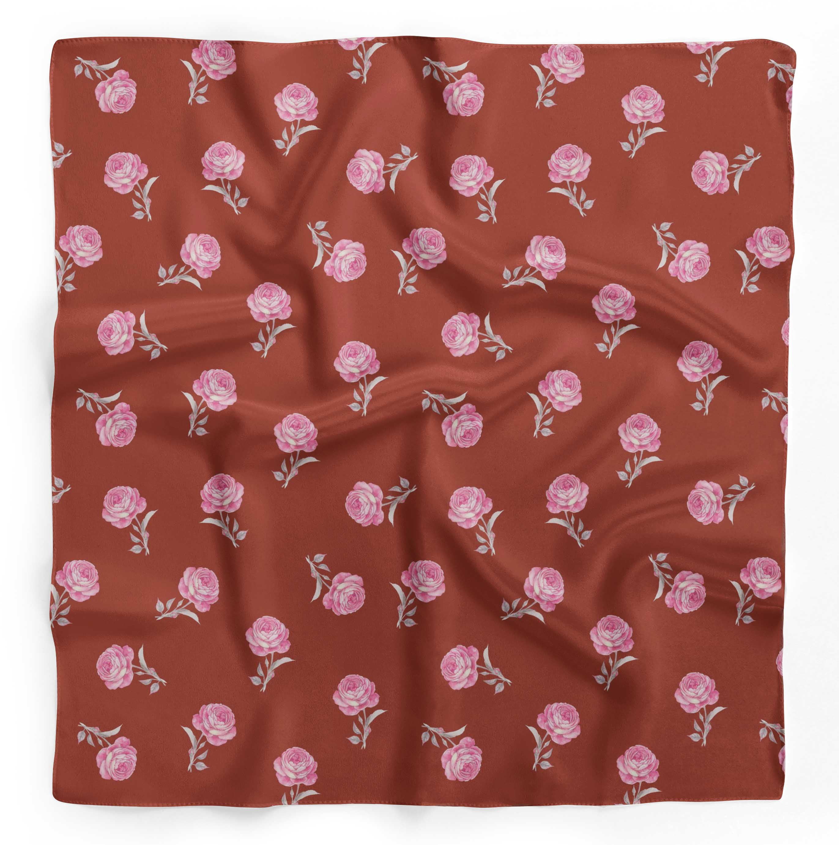 Bimba Red Grandiflora Roses Floral Pure Silk Printed Scarf Dupatta Head ...