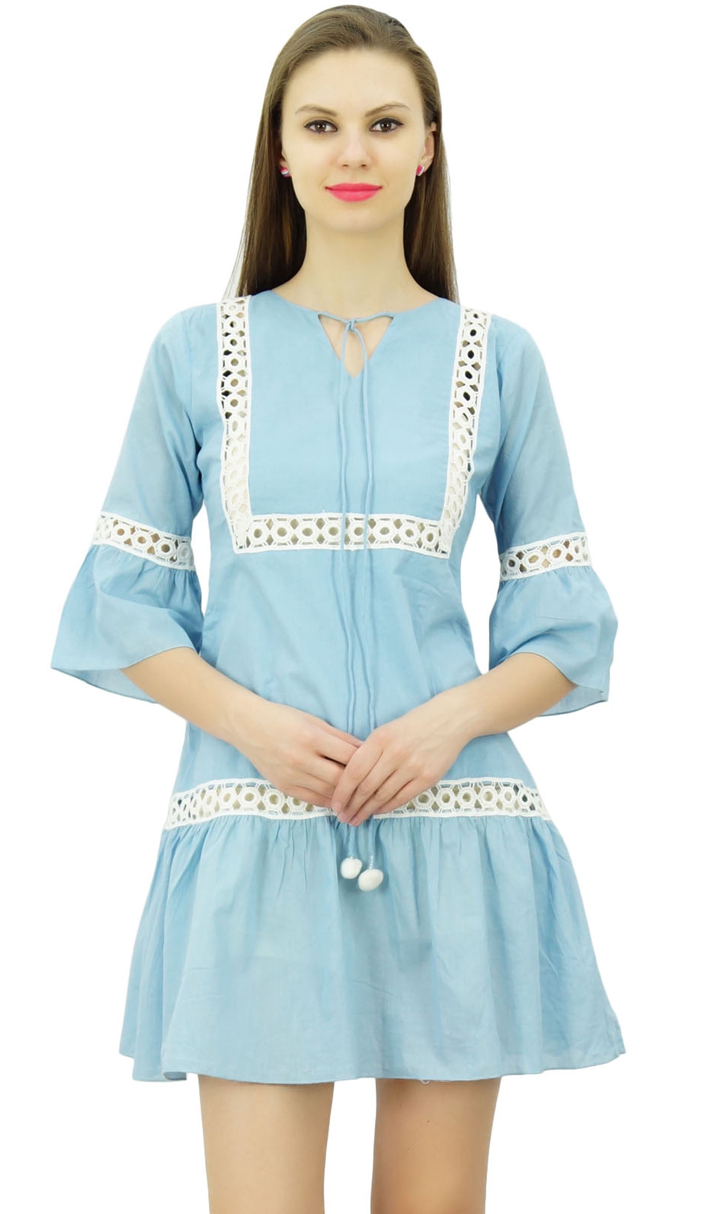 Bimba Summer Boho Short Dress Ruffle Sleeve Mini Dress Boho Chic Beach ...