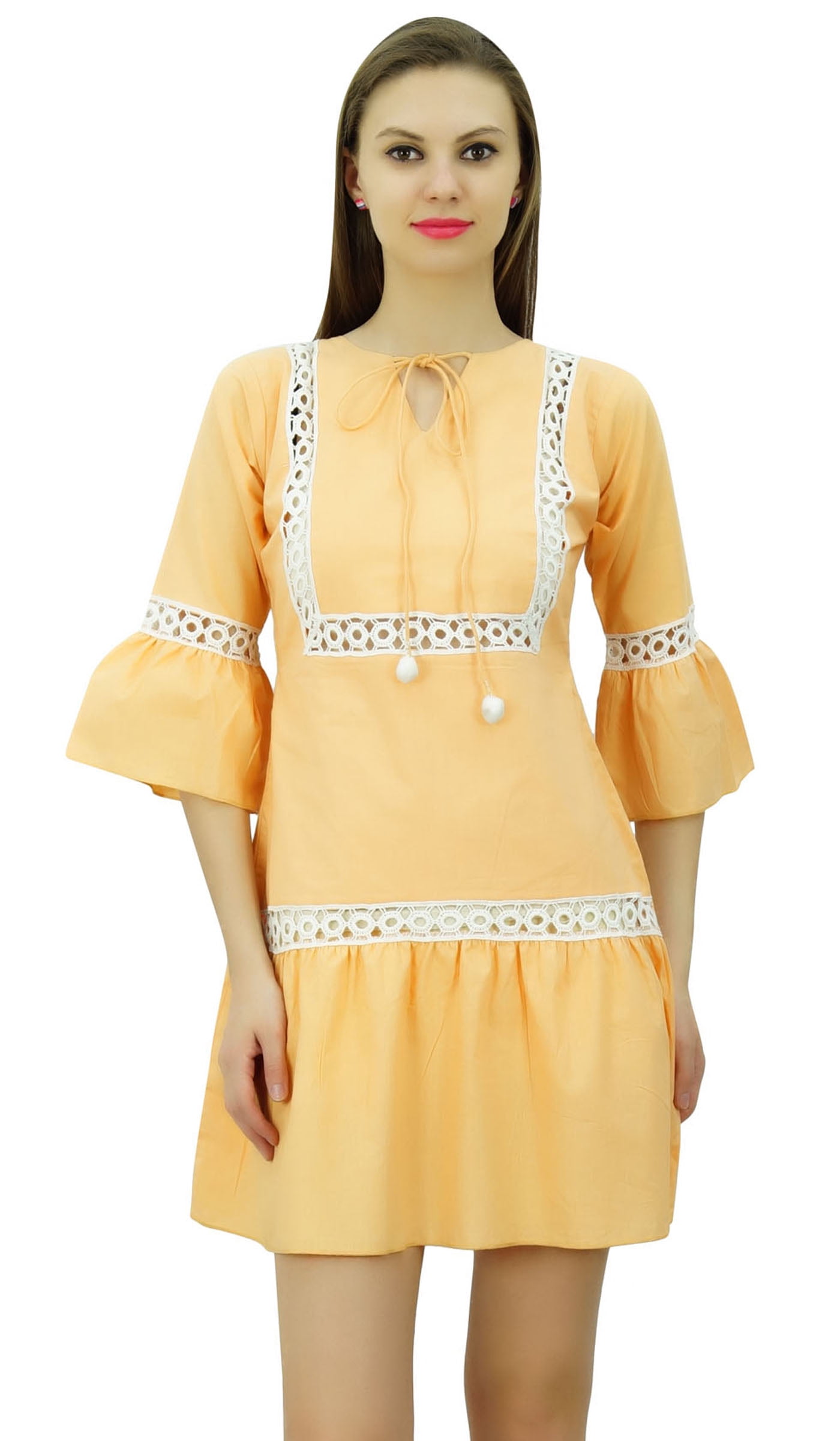 Bimba Summer Boho Short Dress Ruffle Sleeve Mini Dress Boho Chic Beach ...
