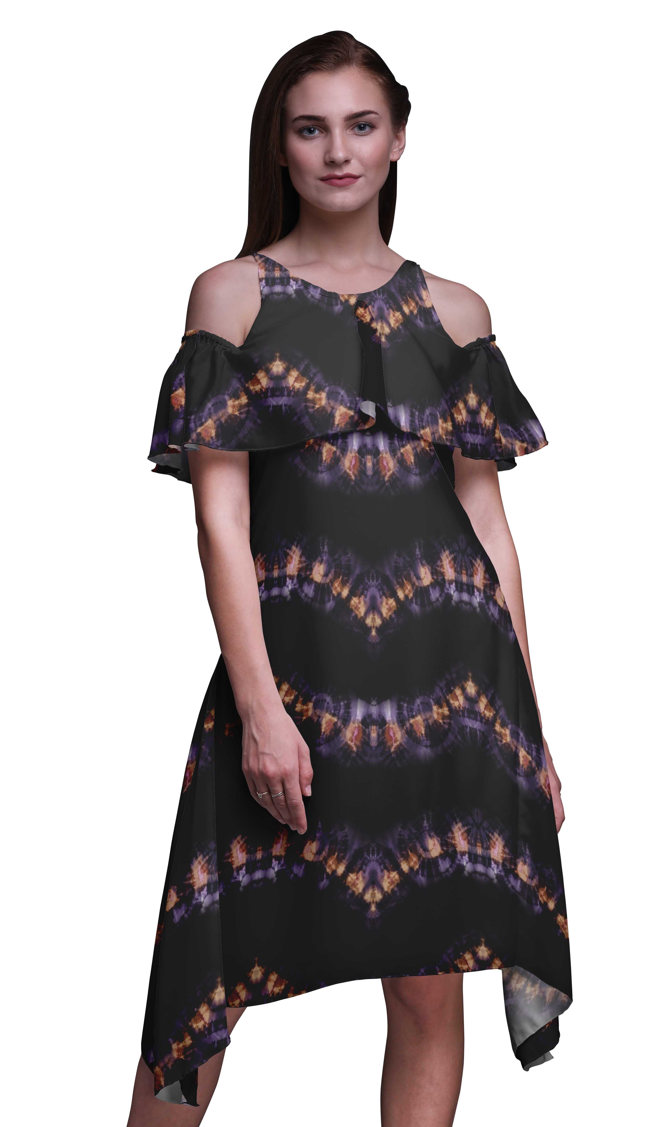 Bimba Tie-Dye Print Cold Shoulder Women Swing Tunic Flutter Sleeve Midi Dress-Medium - Walmart.com