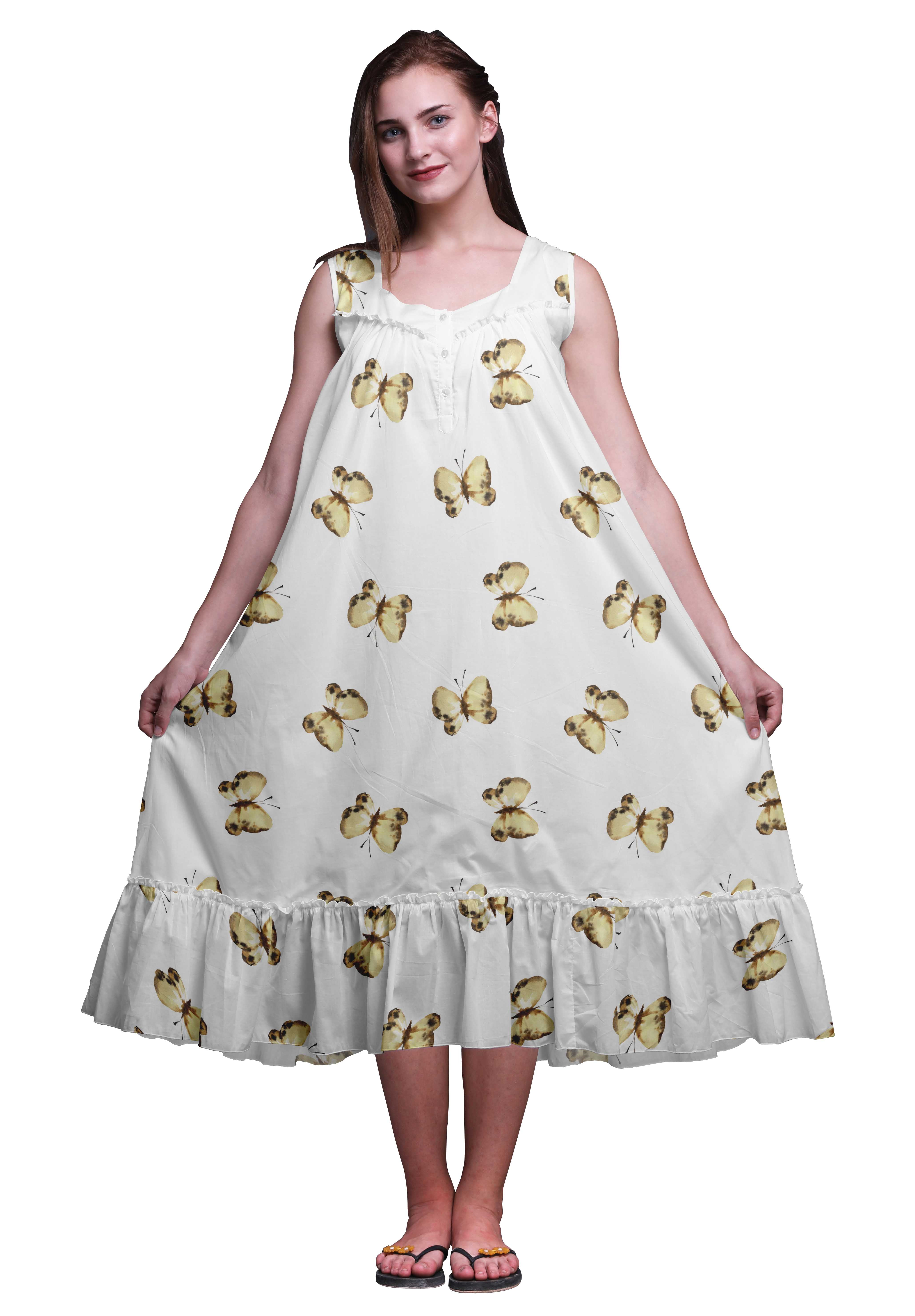 Bimba White Butterfly Butterflies Printed Cotton Nightgowns For Women ...