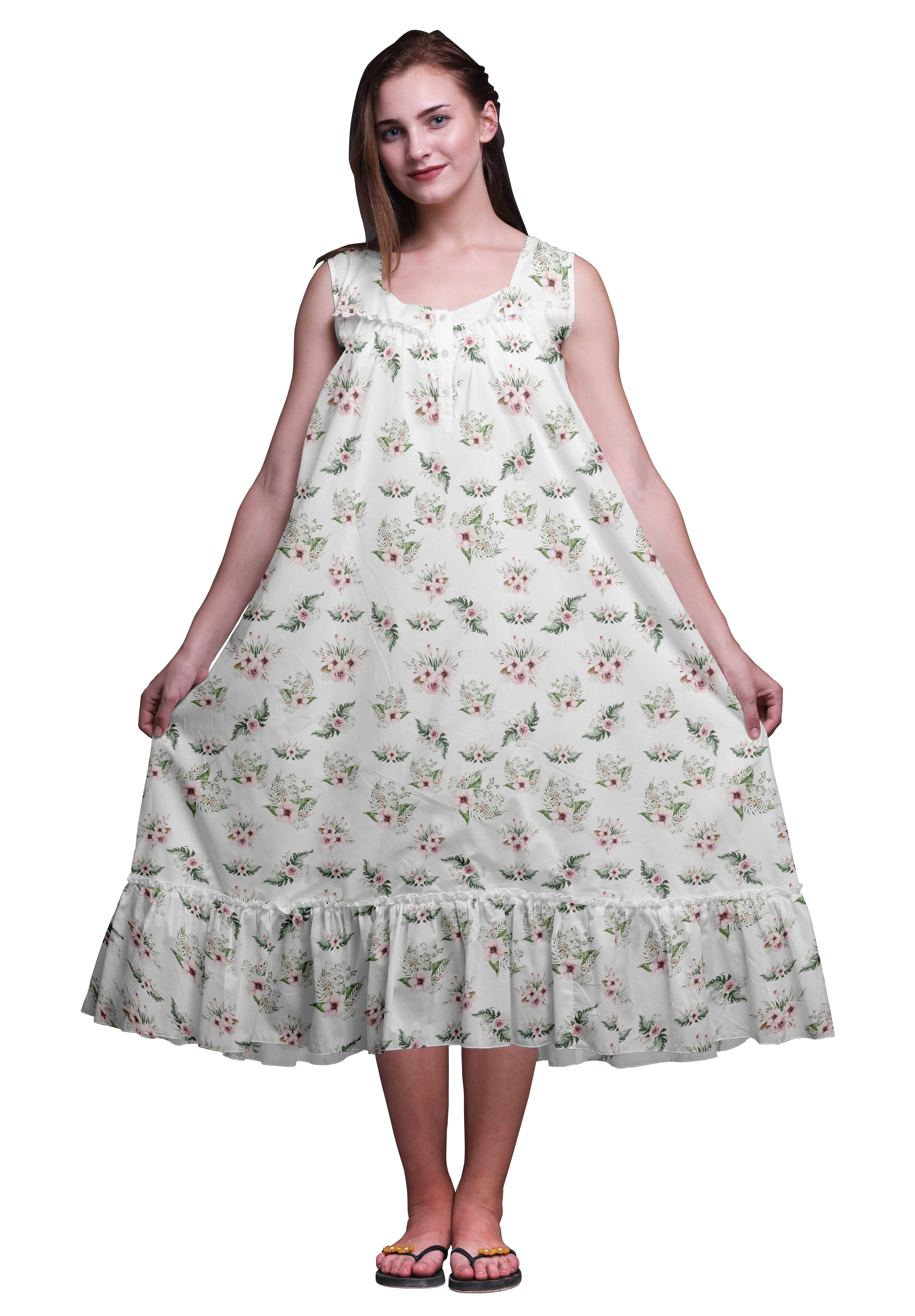 Bimba White16 Floral Mignon Dahlia & Rose Sleeveless Night Gown For ...