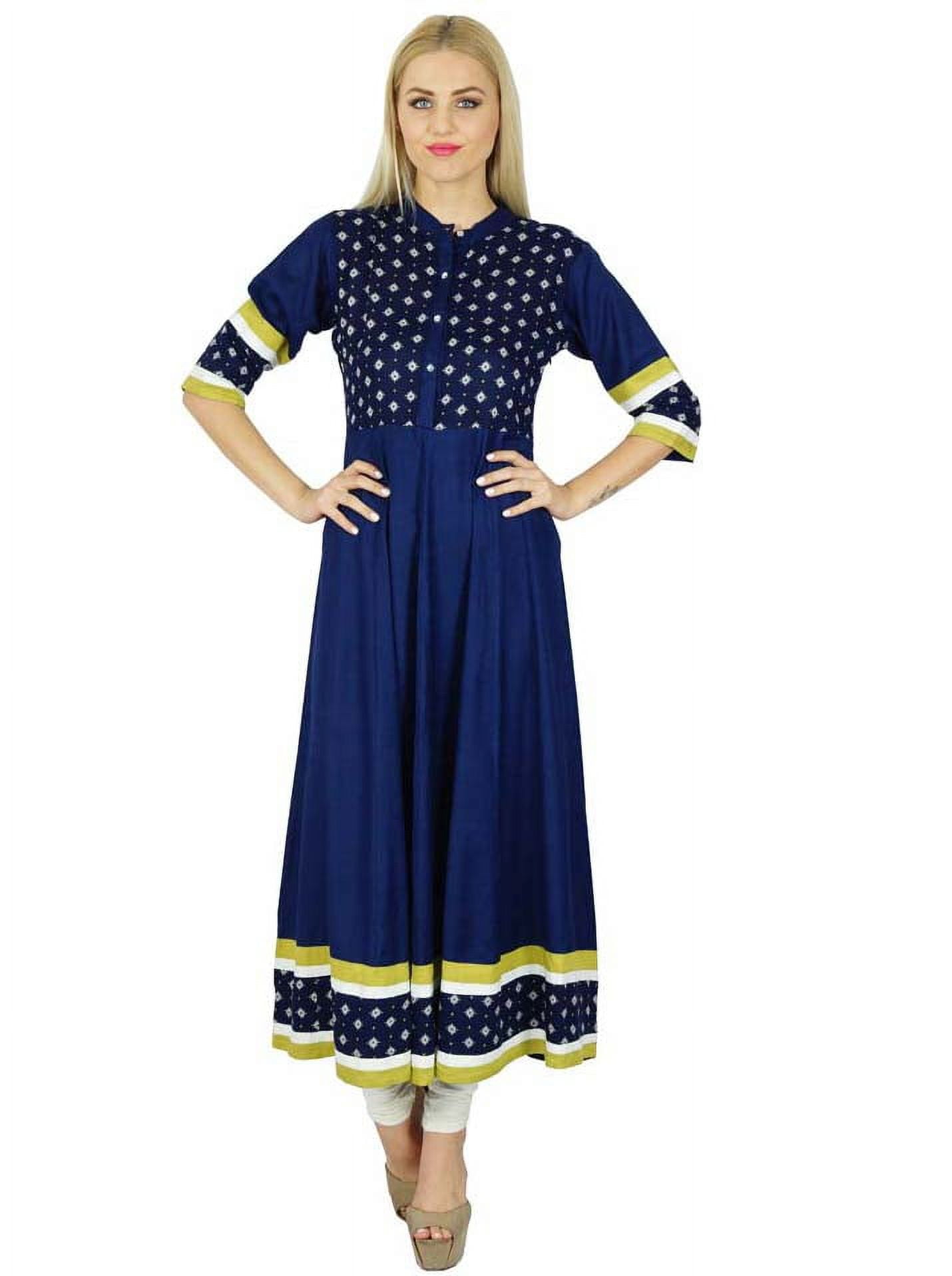 Bimba Women Blue Anarkali Kurti Long Flaired Rayon Kurta Indian Ethnic ...