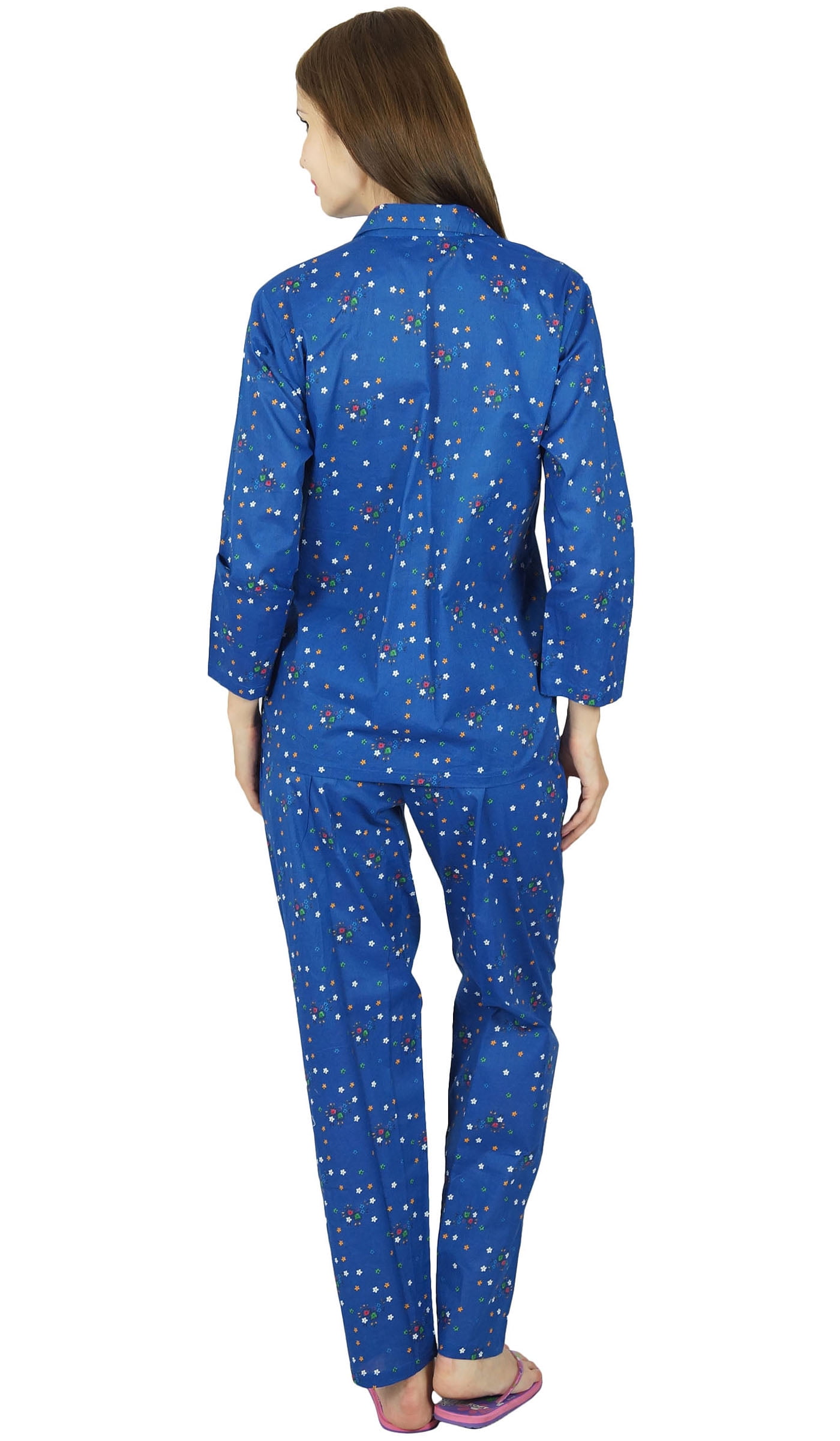 Bimba Women Blue Cotton Night Wear Printed Pajama Set Full Sleeve Shirt ...