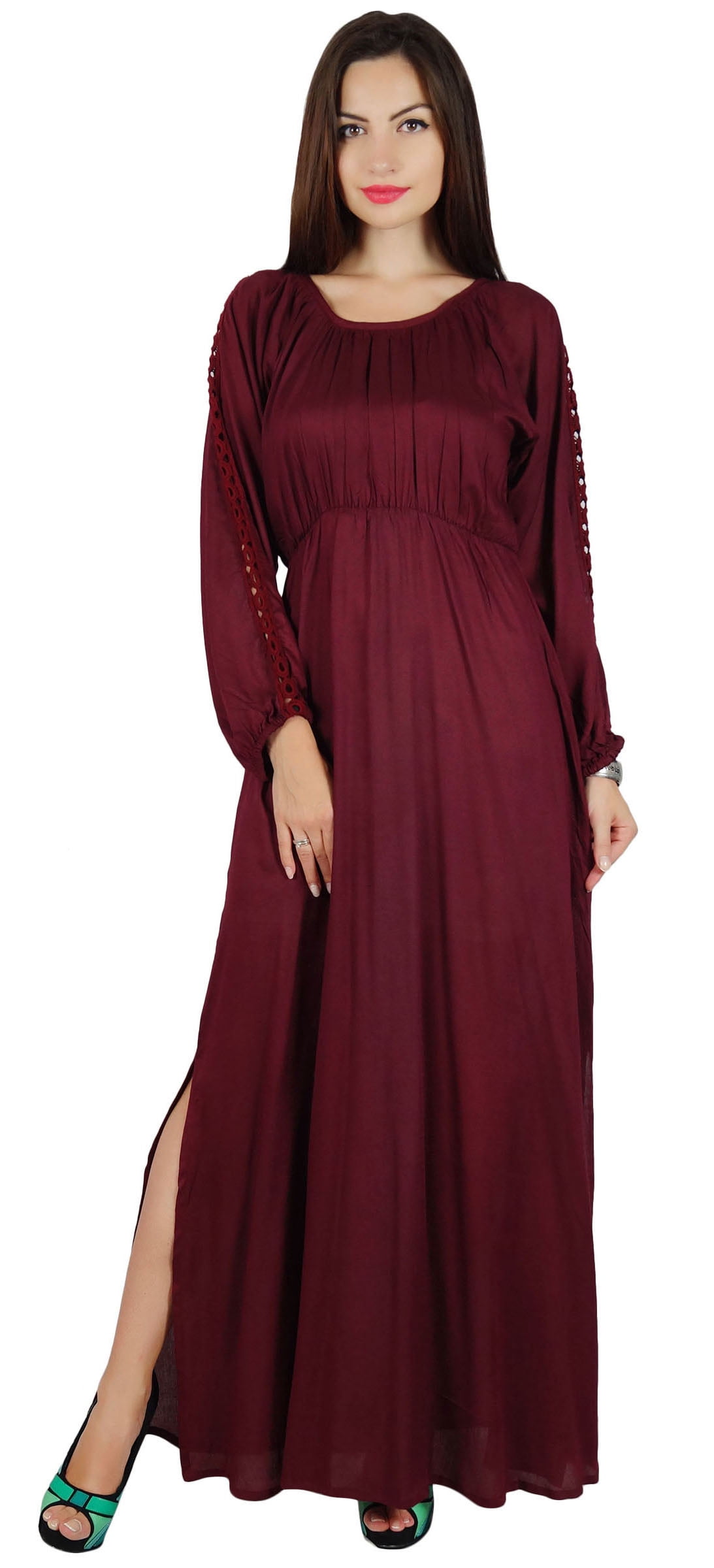 Bimba Women Boho Gothic Style Long Maxi Dress Lace Long Sleeves Gown ...