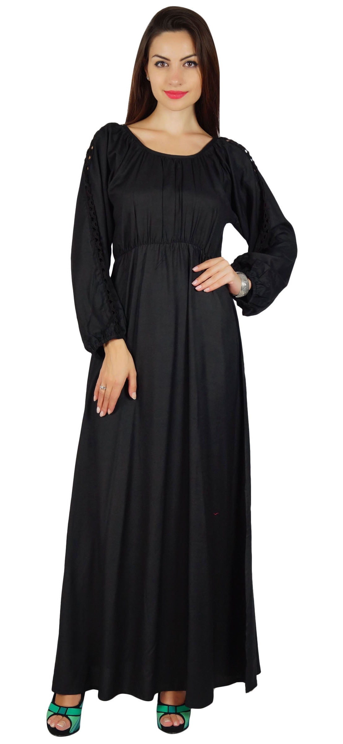 Bimba Women Boho Gothic Style Long Maxi Dress Lace Long Sleeves Gown ...