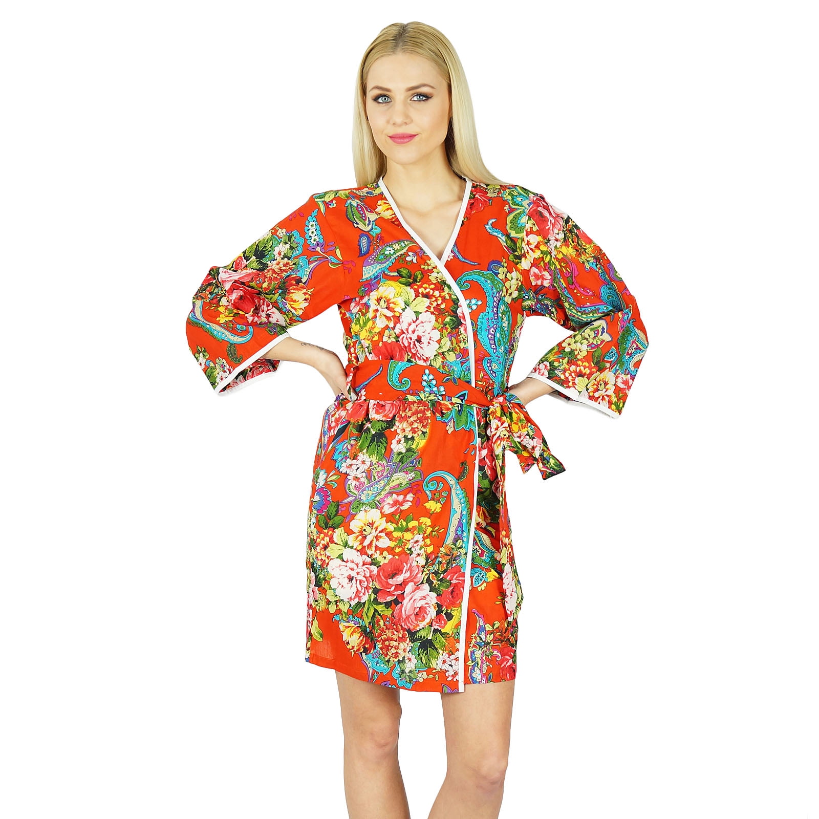Bimba Women Bridesmaid Robe Floral Short Cotton Getting Ready Robes Red ...