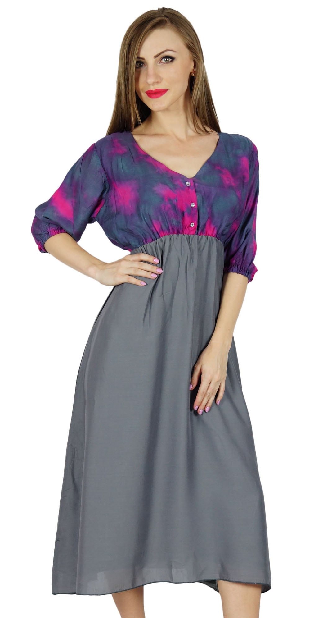 Bimba Women Casual Midi Shift Dress Chic Style Gray Rayon Day Dresses 3 ...