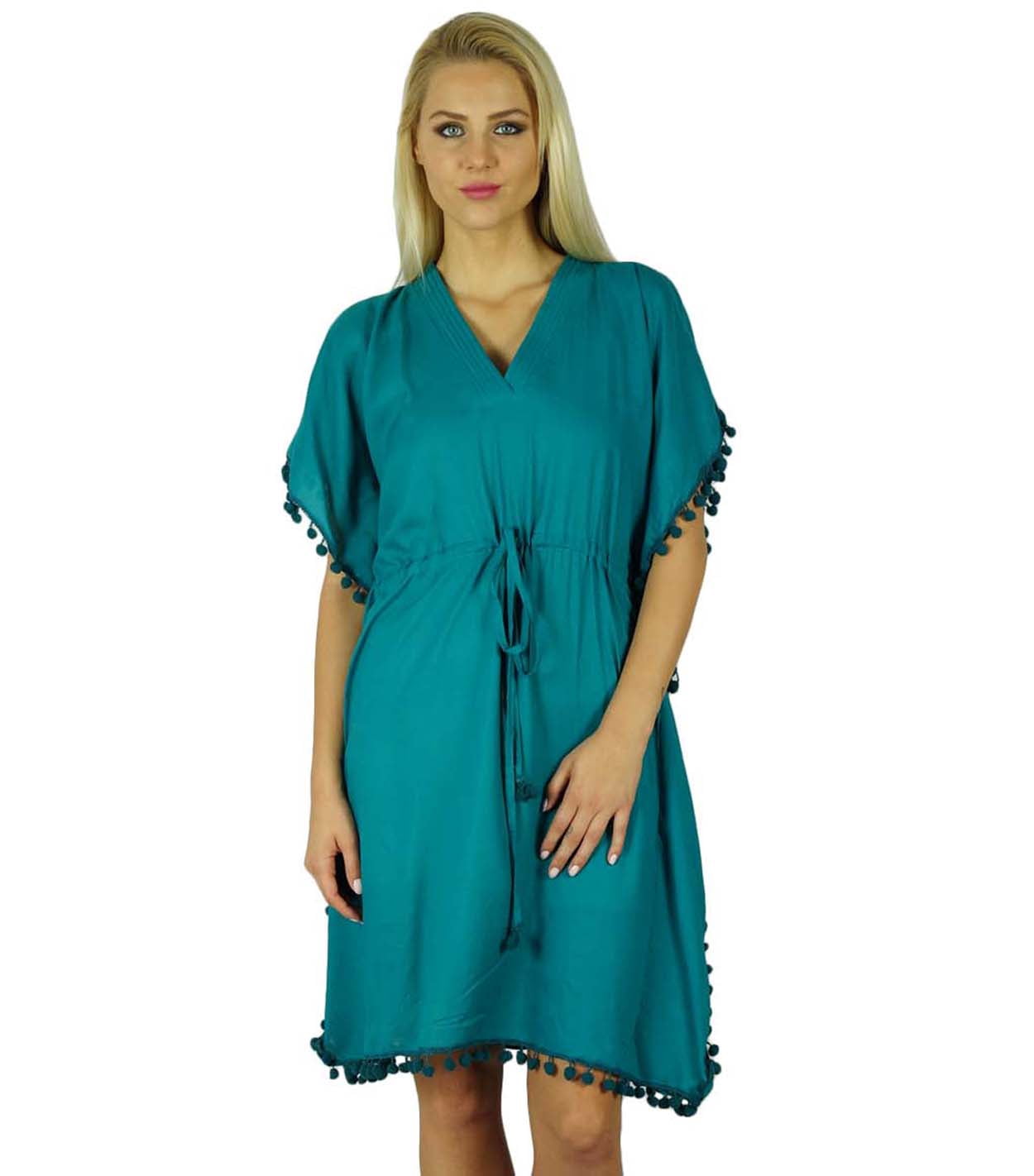 Bimba Women Cotton Kaftan With Pom Pom Tassels Short Caftan Beach ...