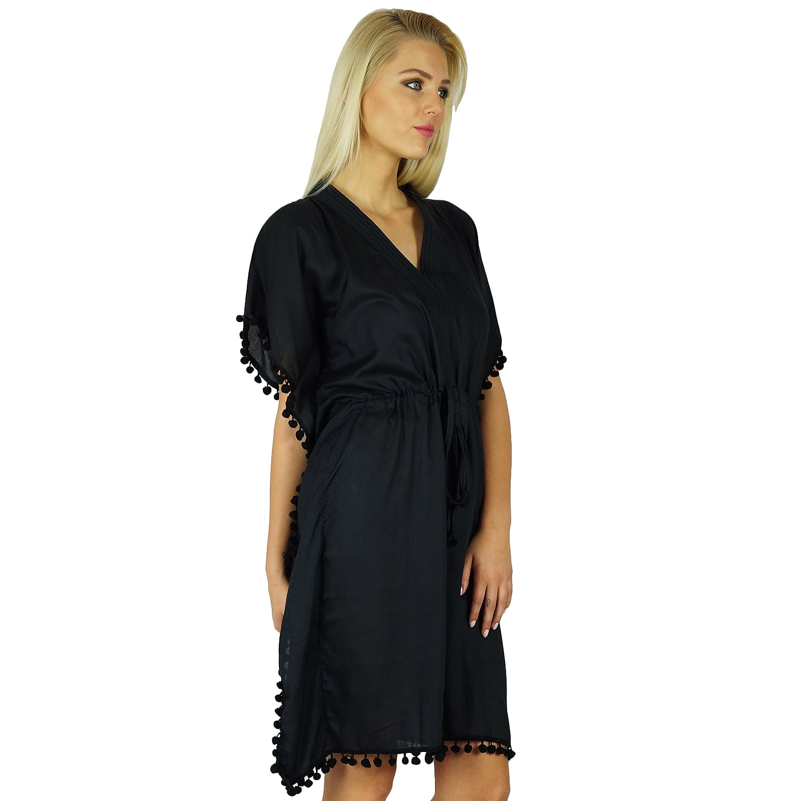 Bimba Women Cotton Kaftan With Pom Pom Tassels Short Caftan Beach ...
