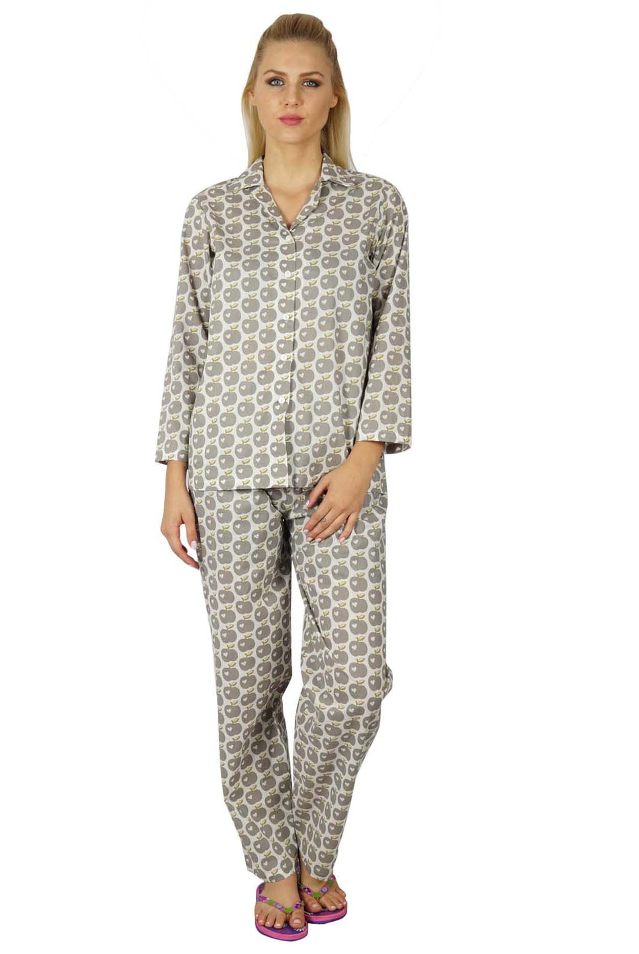Bimba Women Cotton Night Wear Pajama Set Printed Full Sleeve Shirt with ...