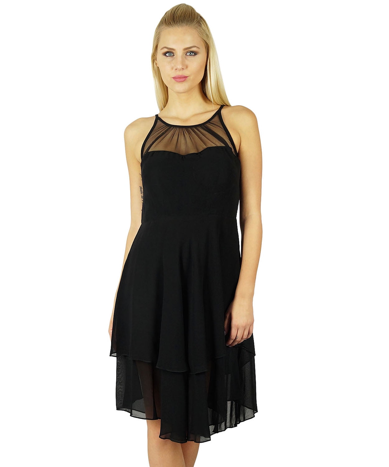 Bimba Women Exclusive Black Georgette Shift Dress Sheer Chick Prom ...