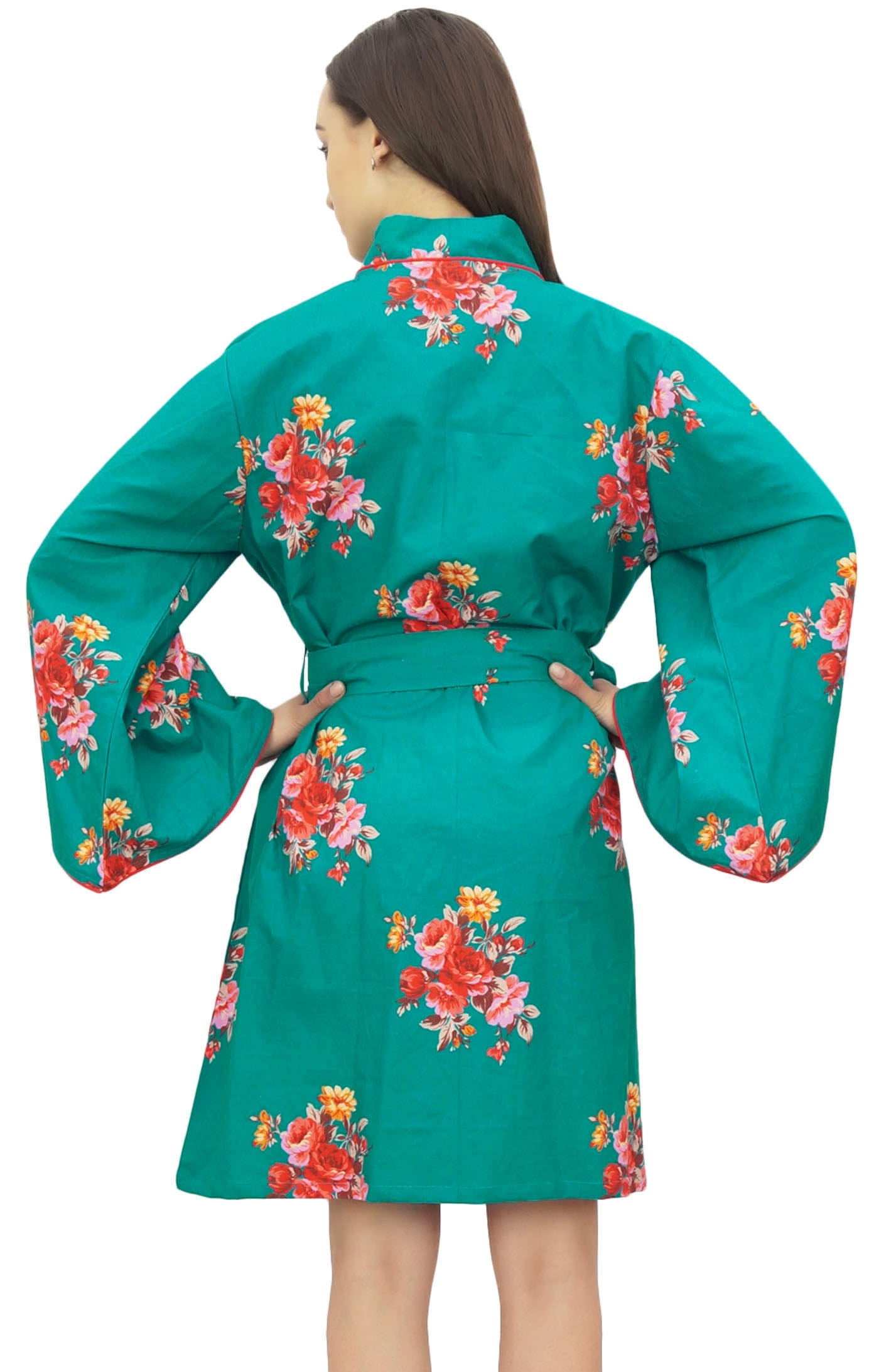 Bimba Women Floral Print Robe With Belt Teal Green Kimono Sleepwear ...