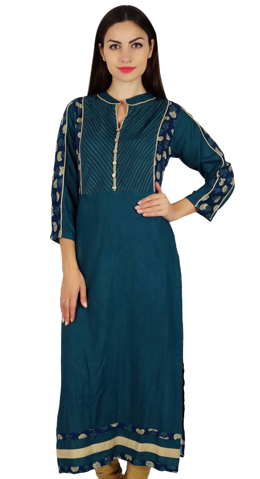 Bimba Women Indian Designer Kurta Kurti Boho Collar Neck Custom Blouse ...