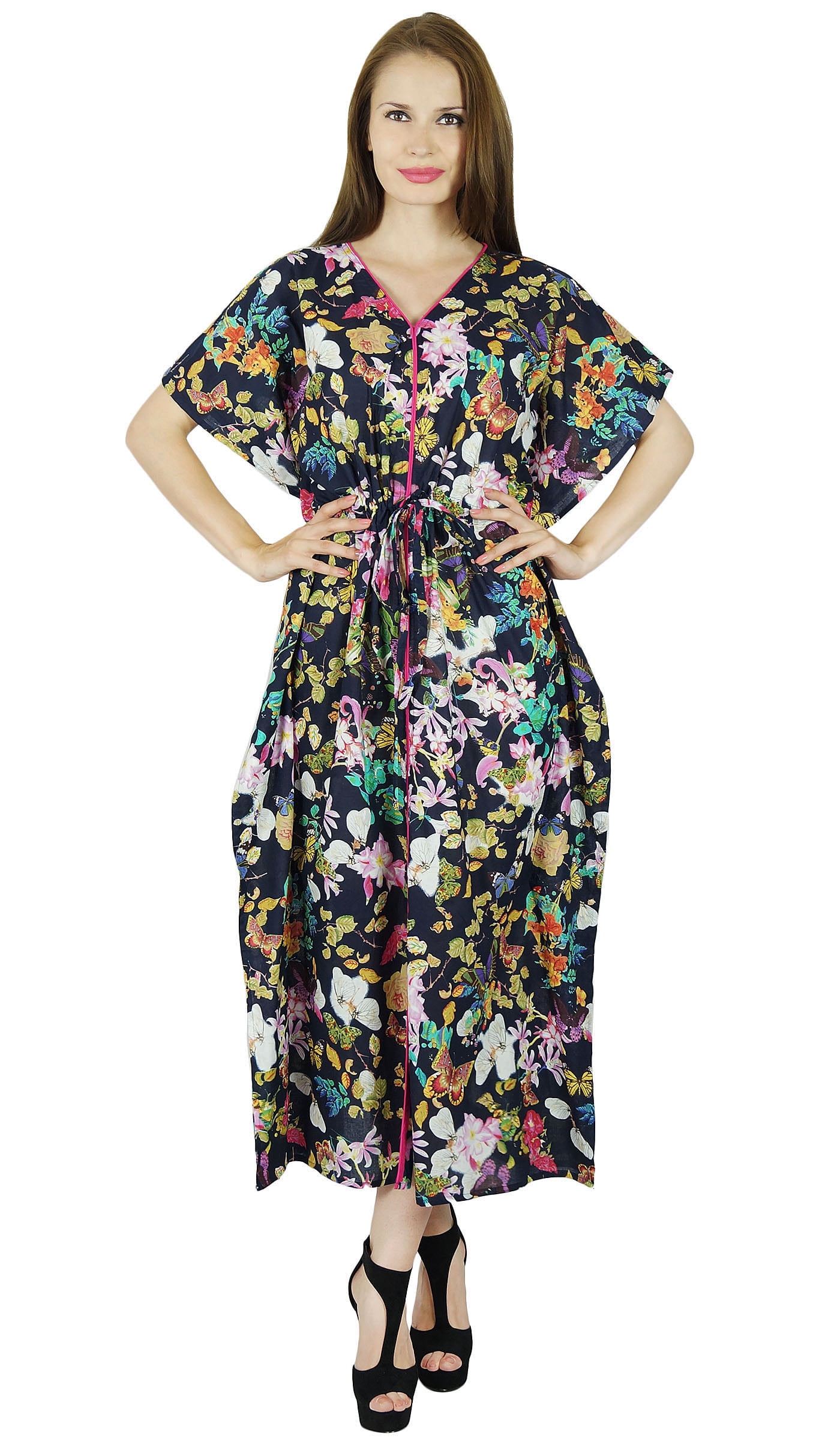 Bimba Women Long Classic Cotton Kaftan Sleep Maxi Gown Caftan Floral ...