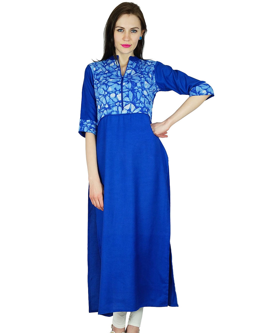 Bimba Women Long Ethnic custom Kurta Kurti Formal Indian Tunic 3/4 ...