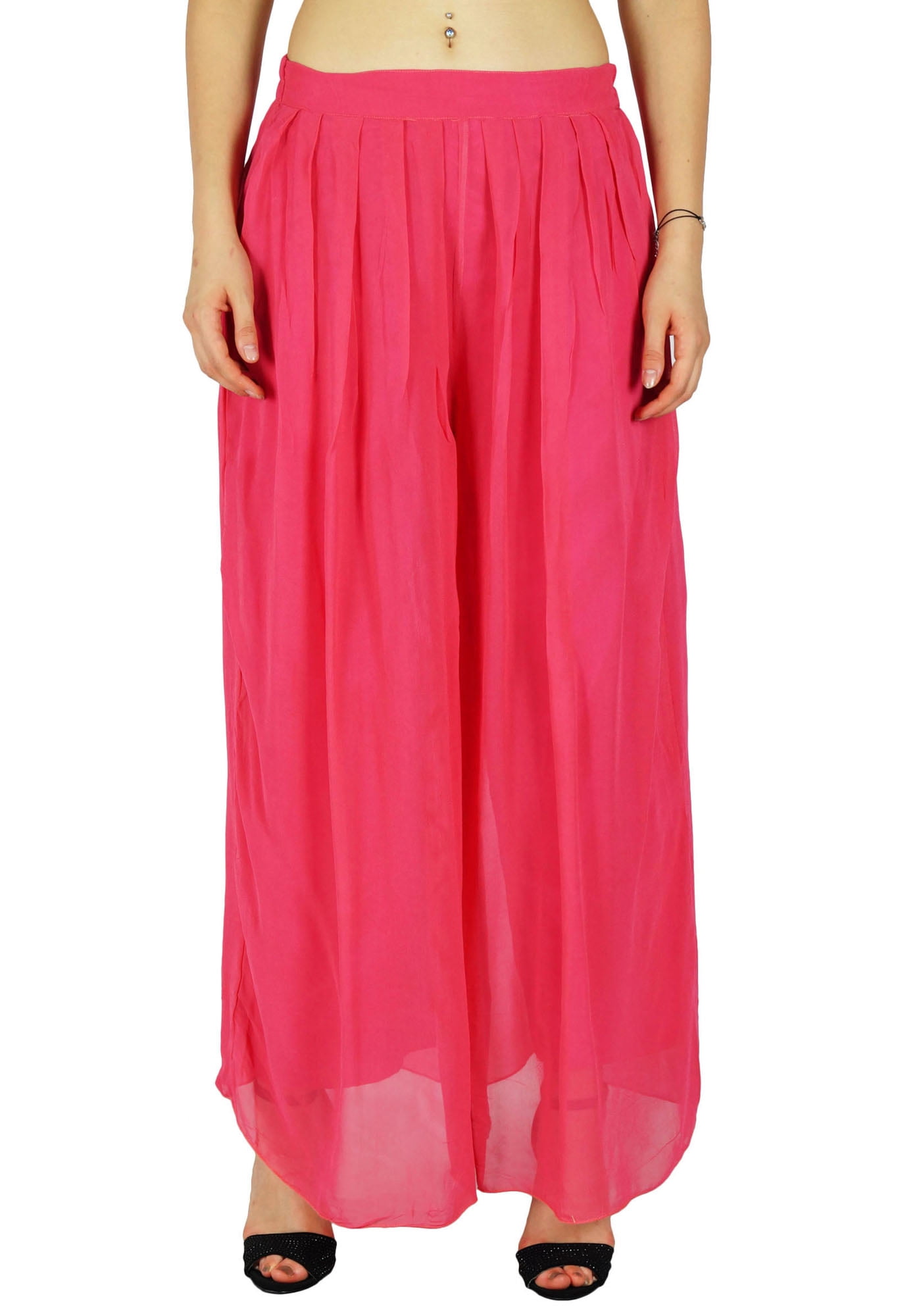 Bimba Women Long Flared Wide Leg Palazzo Pleated Skirt Style Pants ...