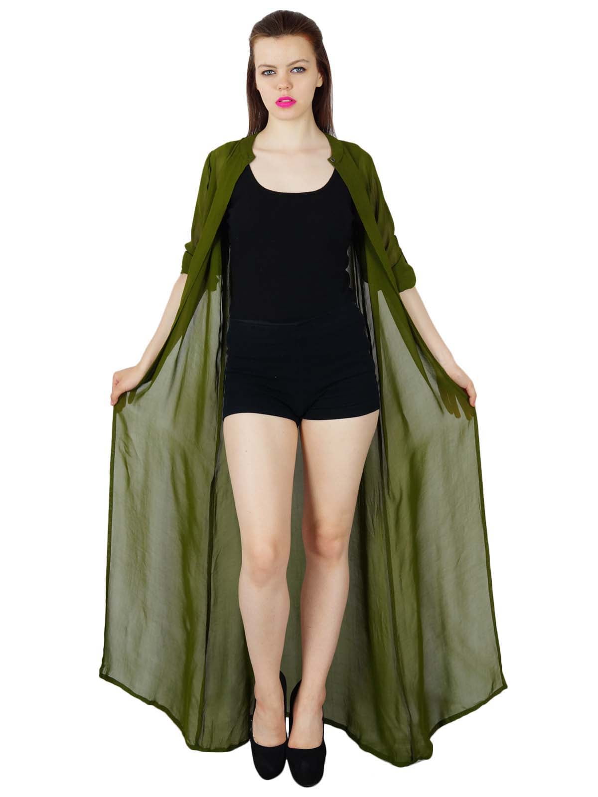 Bimba Women Long Green custom Shrug 3/4 Sleeve Caual Coverup Georgette ...